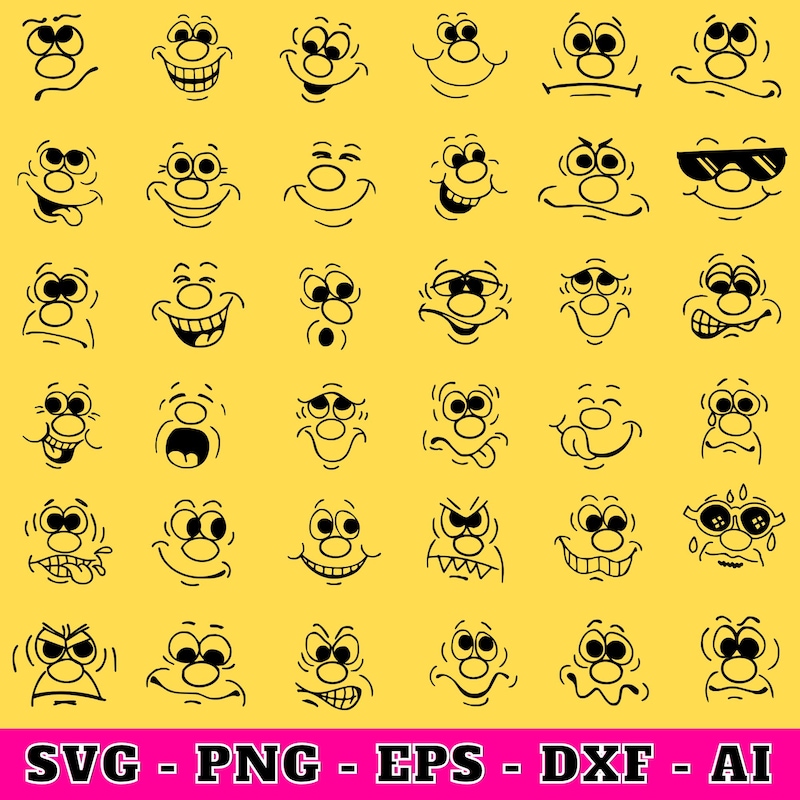 Cartoon Faces Svg - Etsy