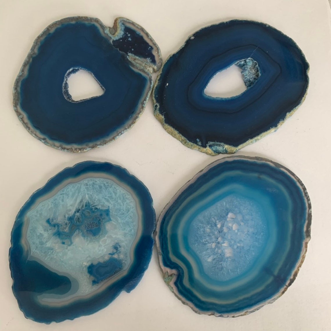 Blue Agate Slices / 4 Dyed Blue Agate Slices / Agate Drink - Etsy Singapore