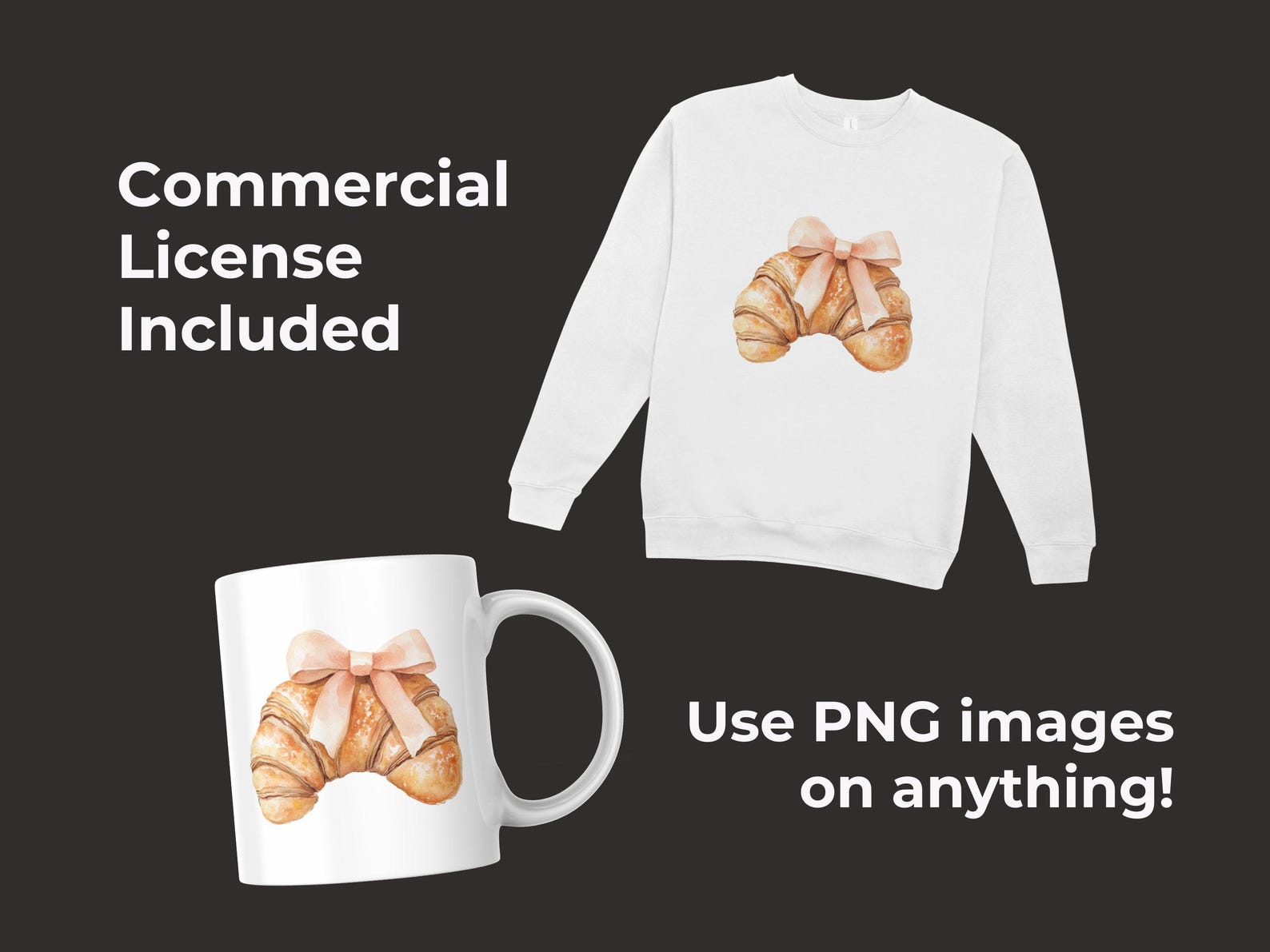 Coquette Croissant PNG Clipart | Watercolor Pastry With Pink Bow ...
