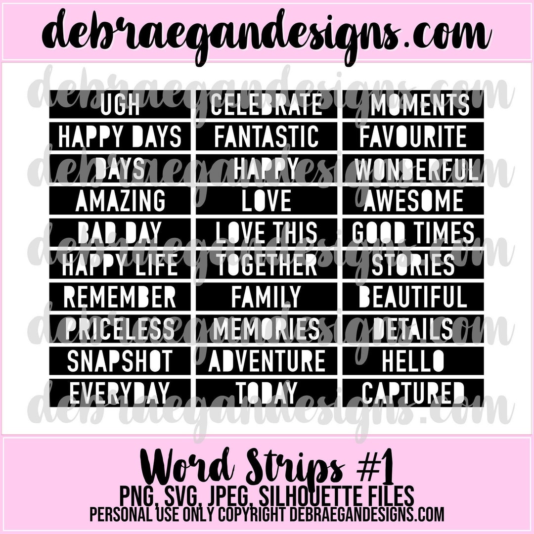 Word Strips #1 - SVG, PNG, JPEG - Silhouette Cameo, Cricut - Project ...