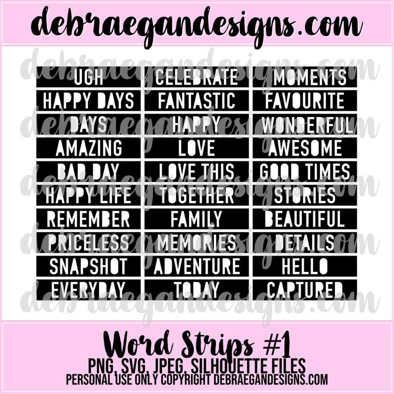 Word Strips #1 - SVG, PNG, JPEG - Silhouette Cameo, Cricut - Project ...