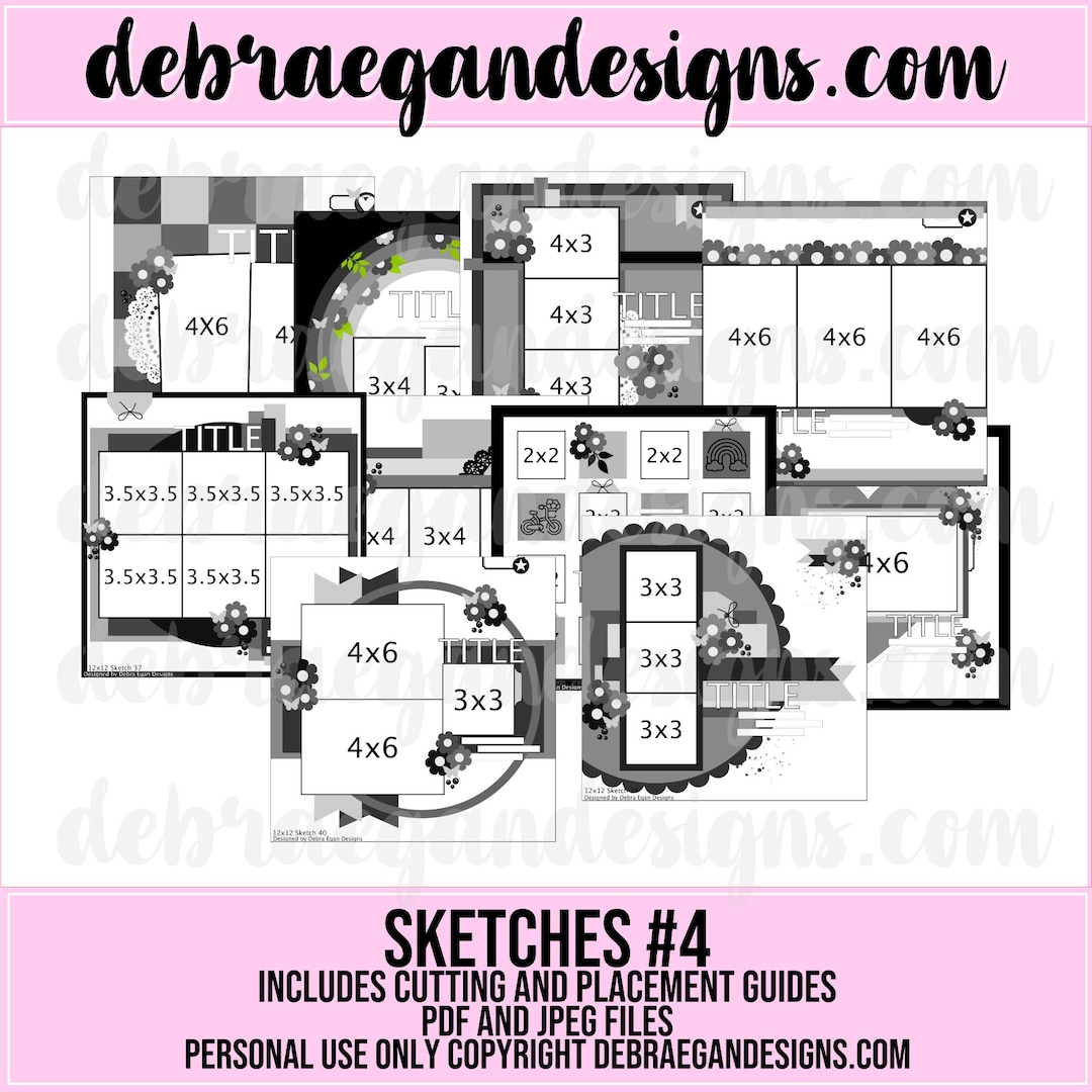 Sketches #4 - 10 Scrapbooking Sketches - Includes Cutting and Placement Guides - 12x12 Scrapbook ...