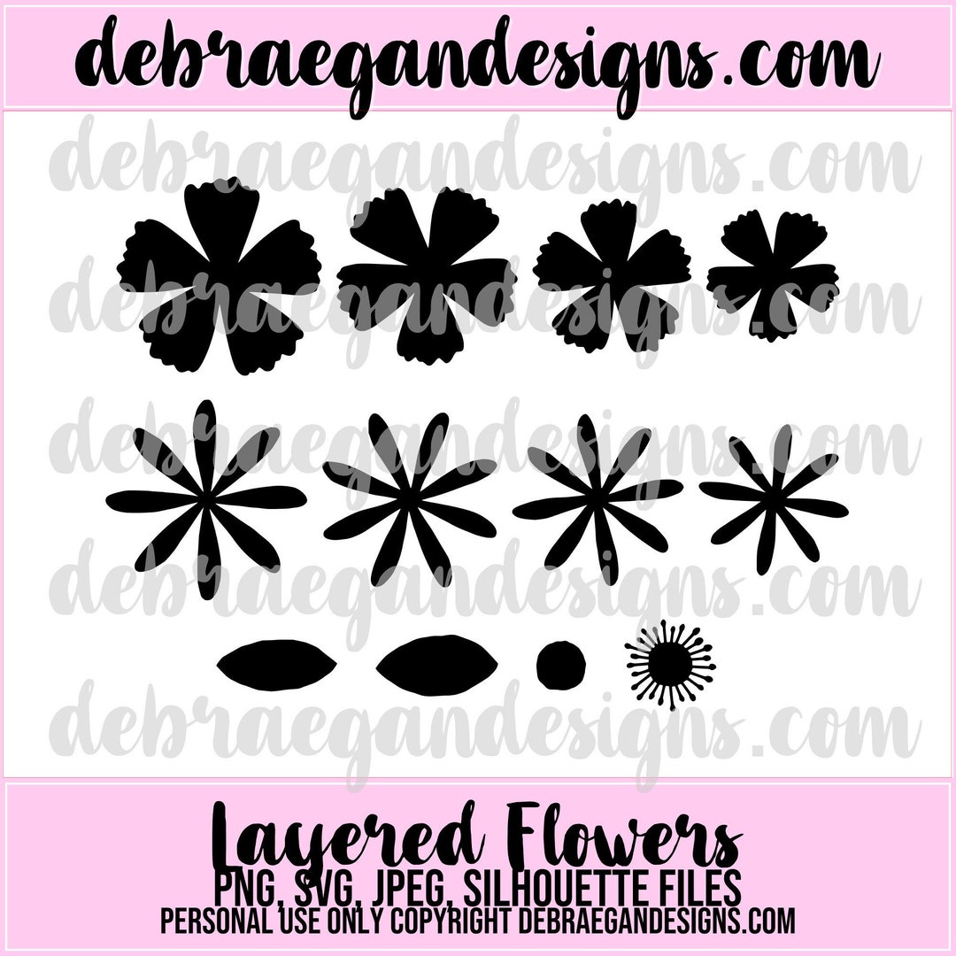 Layered Flowers Cut File - SVG, PNG, JPEG, Studio 3 - Silhouette Cameo ...