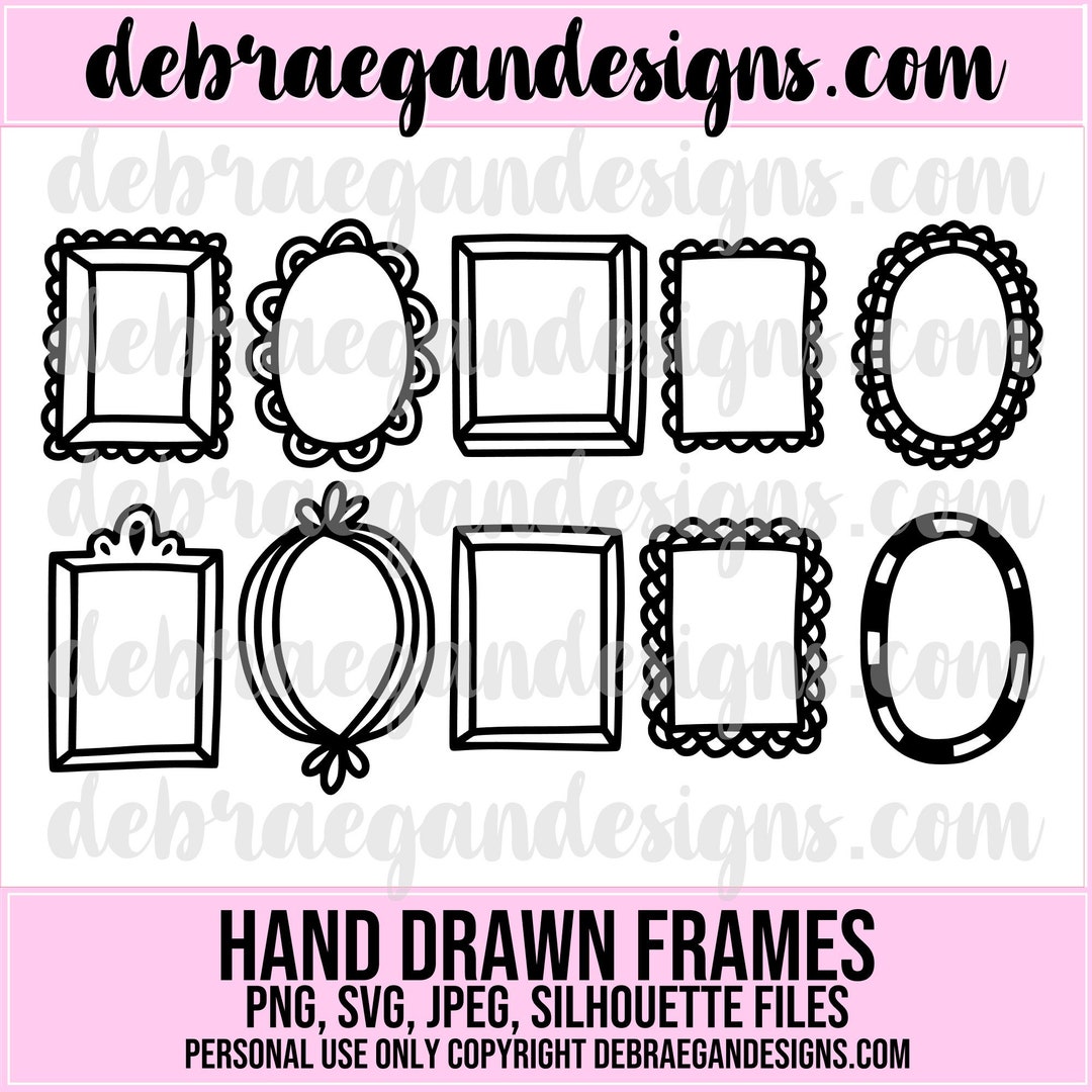 Hand Drawn Frames Digital Cut File - 10 Styles. SVG, PNG - Photo Frames ...