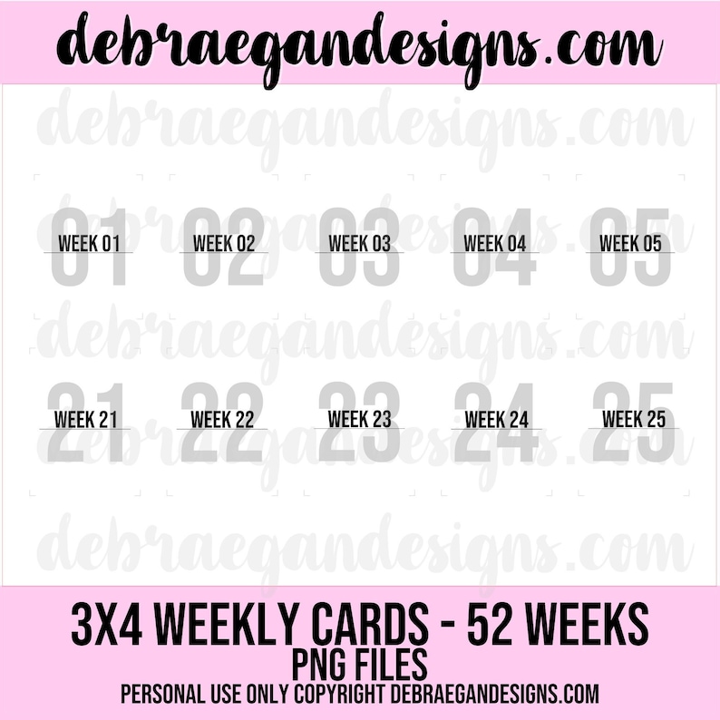 53 Printable 3x4 Weekly Cards Scrapbooking, Traveler's Notebook, Pocket ...