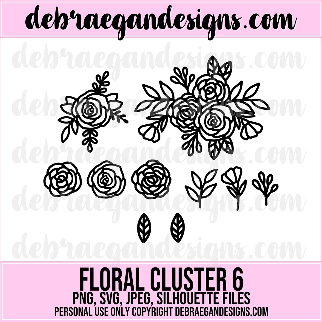 Floral Cluster 6 Digital Cut File - 2 Styles - SVG, PNG, JPEG - Cricut ...