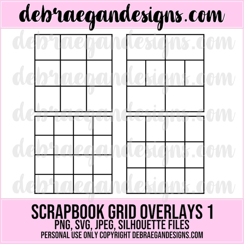 Scrapbook Grid Overlays 1 - 4 Styles - SVG, PNG, JPEG - Cricut, Silhouette - Grid Layout ...