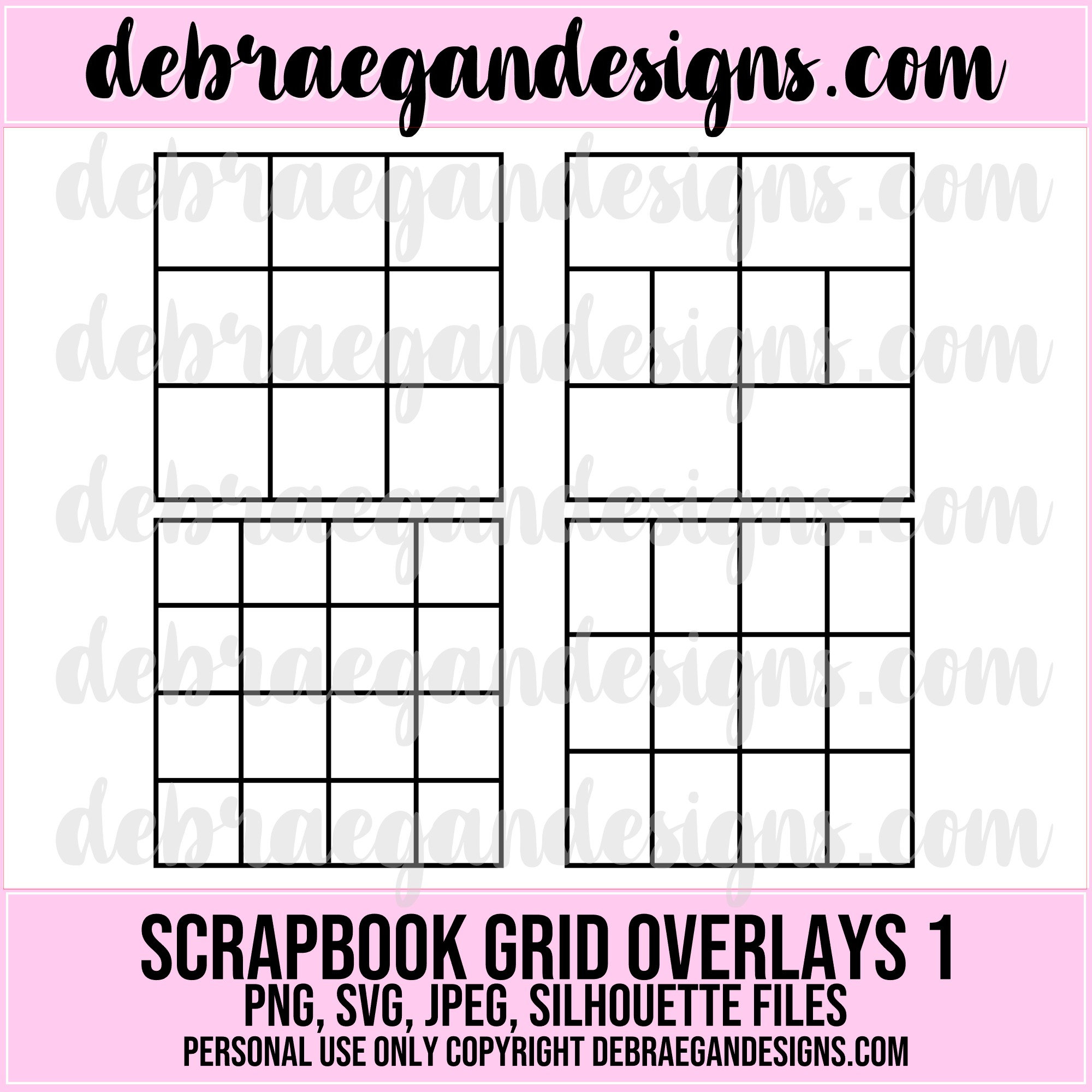 Scrapbook Grid Overlays 1 - 4 Styles - SVG, PNG, JPEG - Cricut ...