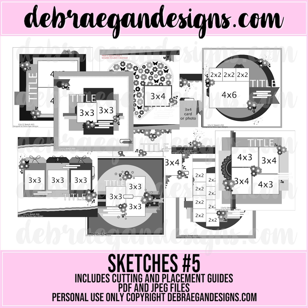 Sketches #5 - 10 Scrapbooking Sketches - Includes Cutting and Placement ...