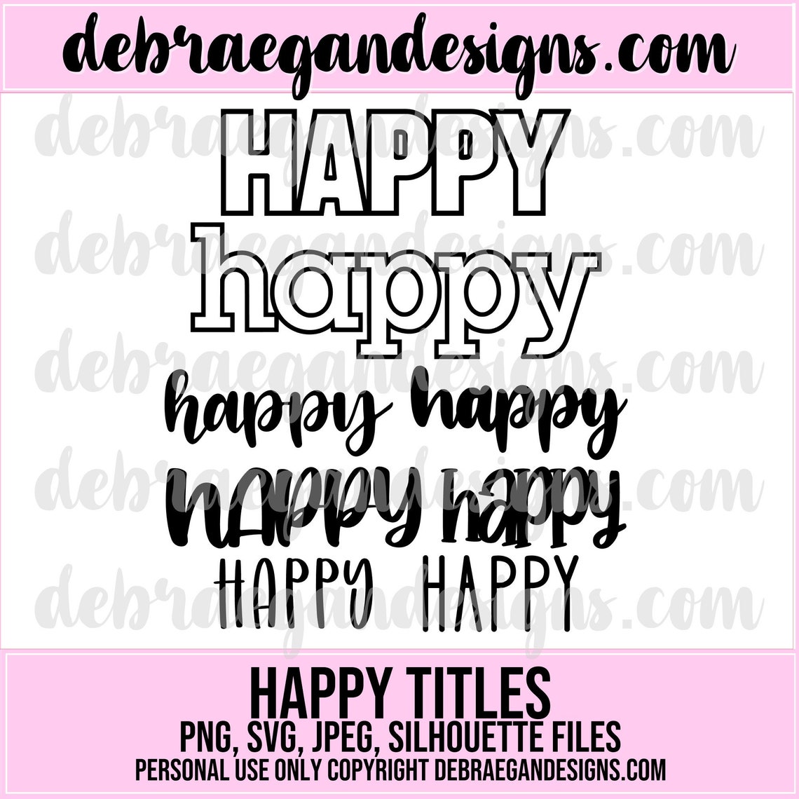 Happy Titles - 8 Styles Cut Files - SVG, PNG - Digital Cut File, Cricut ...