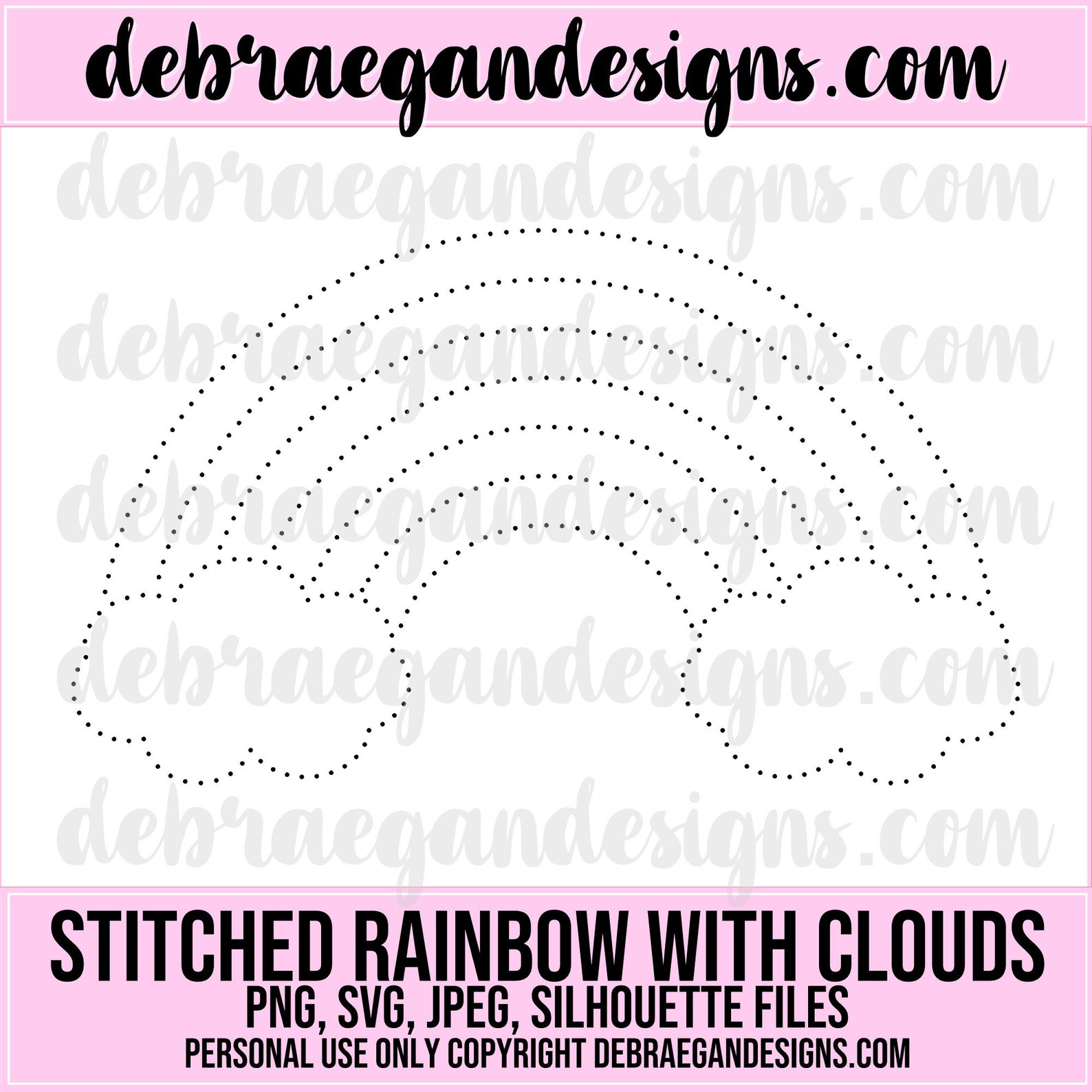 Rainbow With Clouds Stitching Template Digital Cut File - SVG, PNG, - Silhouette Cameo, Cricut ...