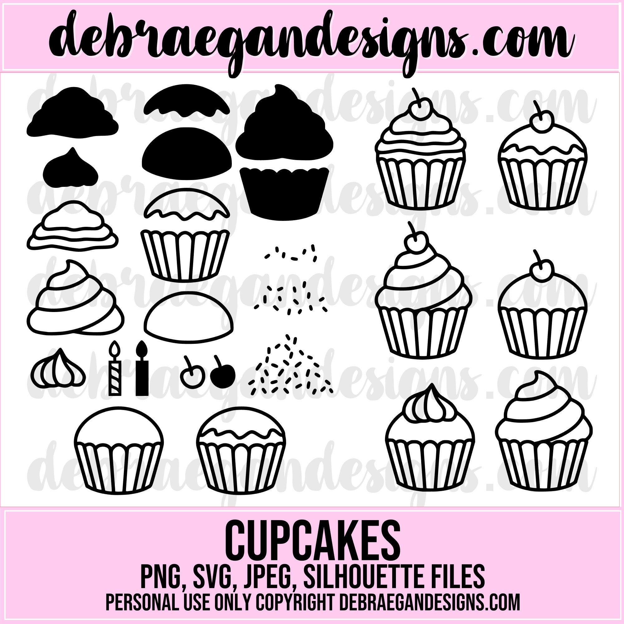 8 Styles - Cupcakes Cut Files - SVG, PNG - Layered Cupcakes, Sprinkles ...