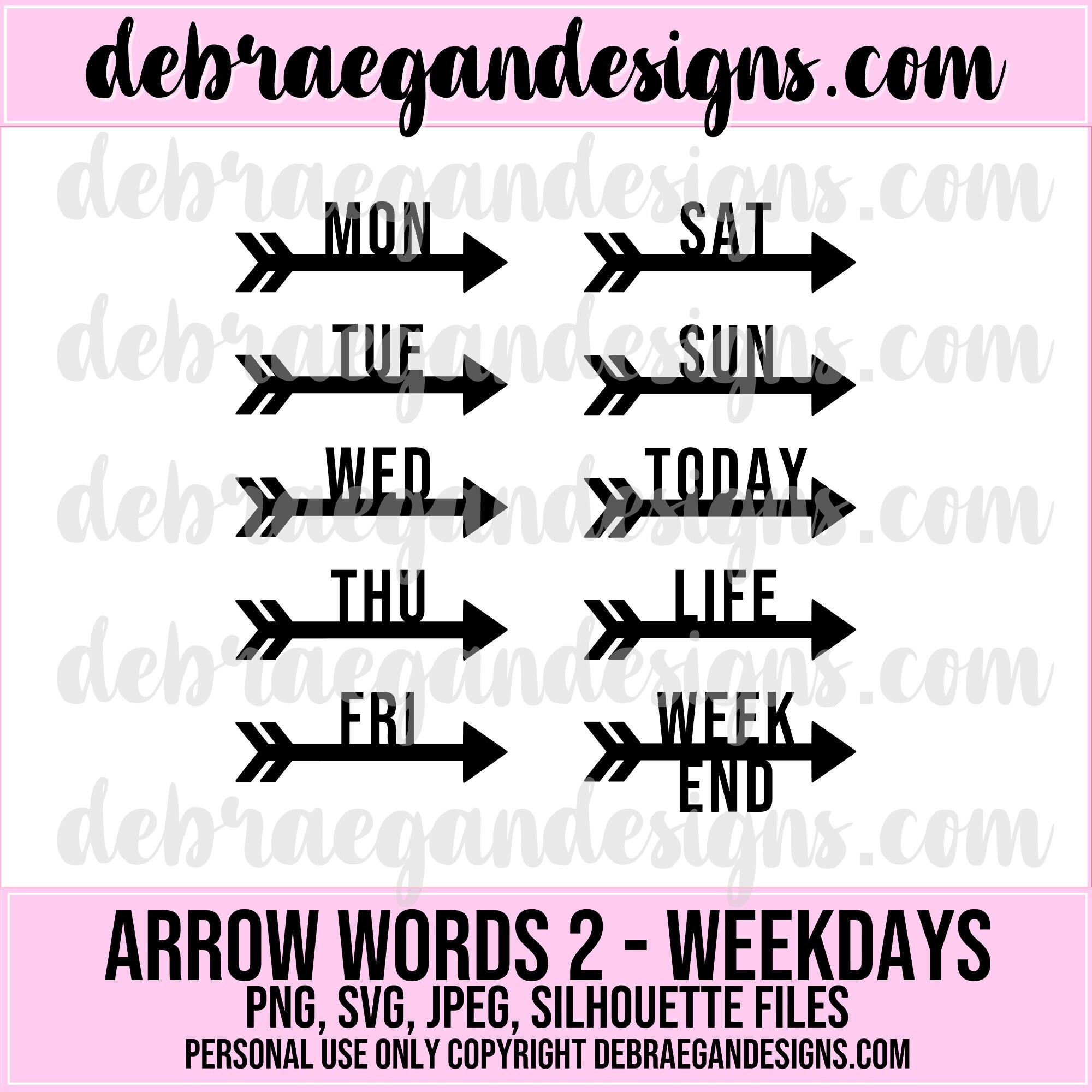 Arrow Words #2 - Weekdays Digital Cut File - SVG, PNG, JPEG ...