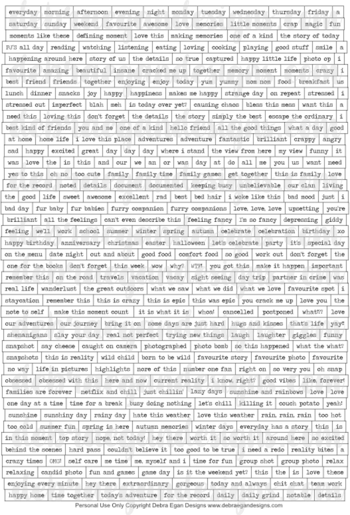 Everyday Tiny Words/phrases Printable PDF, PNG, JPEG Digital Tiny Words ...