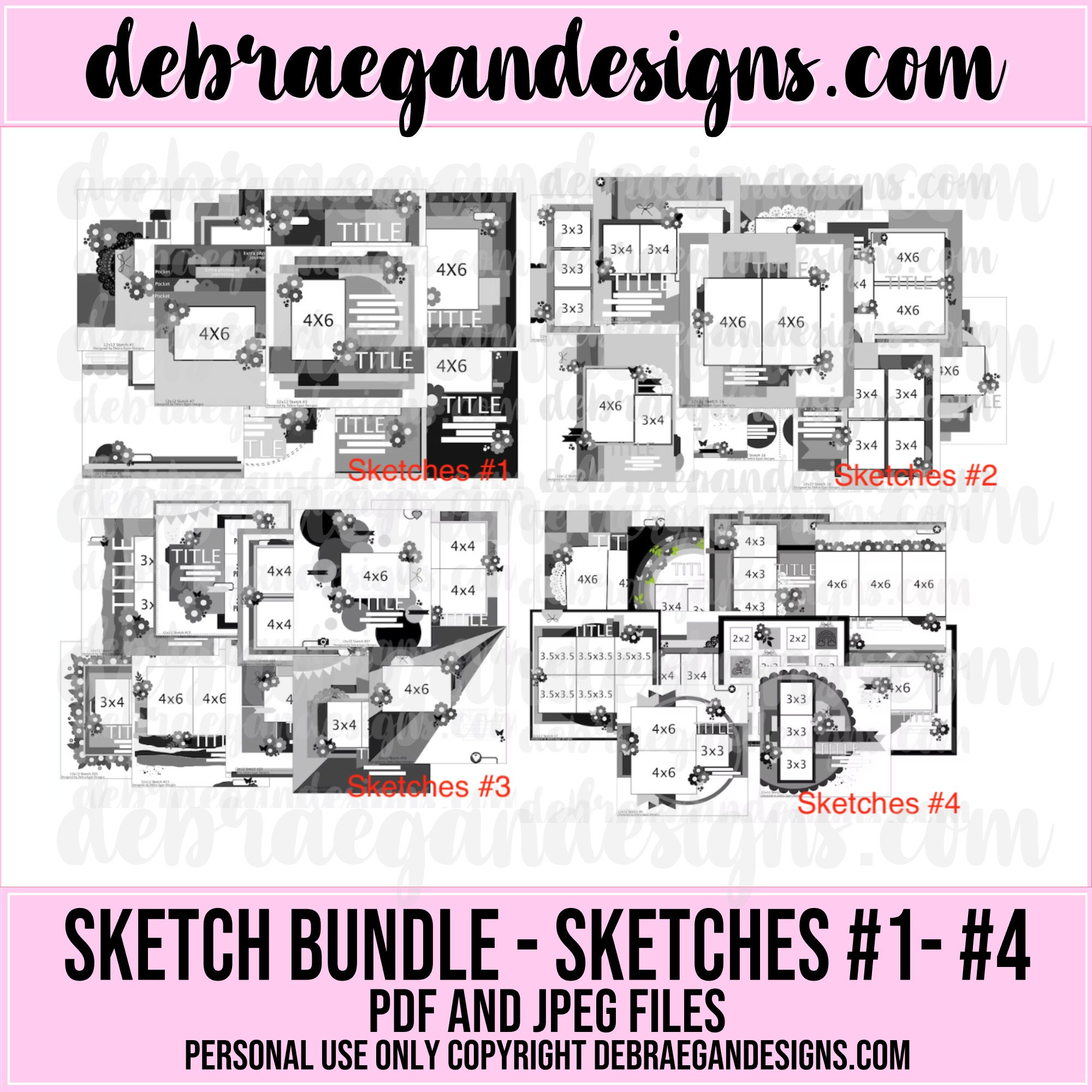 Sketch Bundle - Sketches #1 - #4 - 40 Sketches Includes Cutting and ...