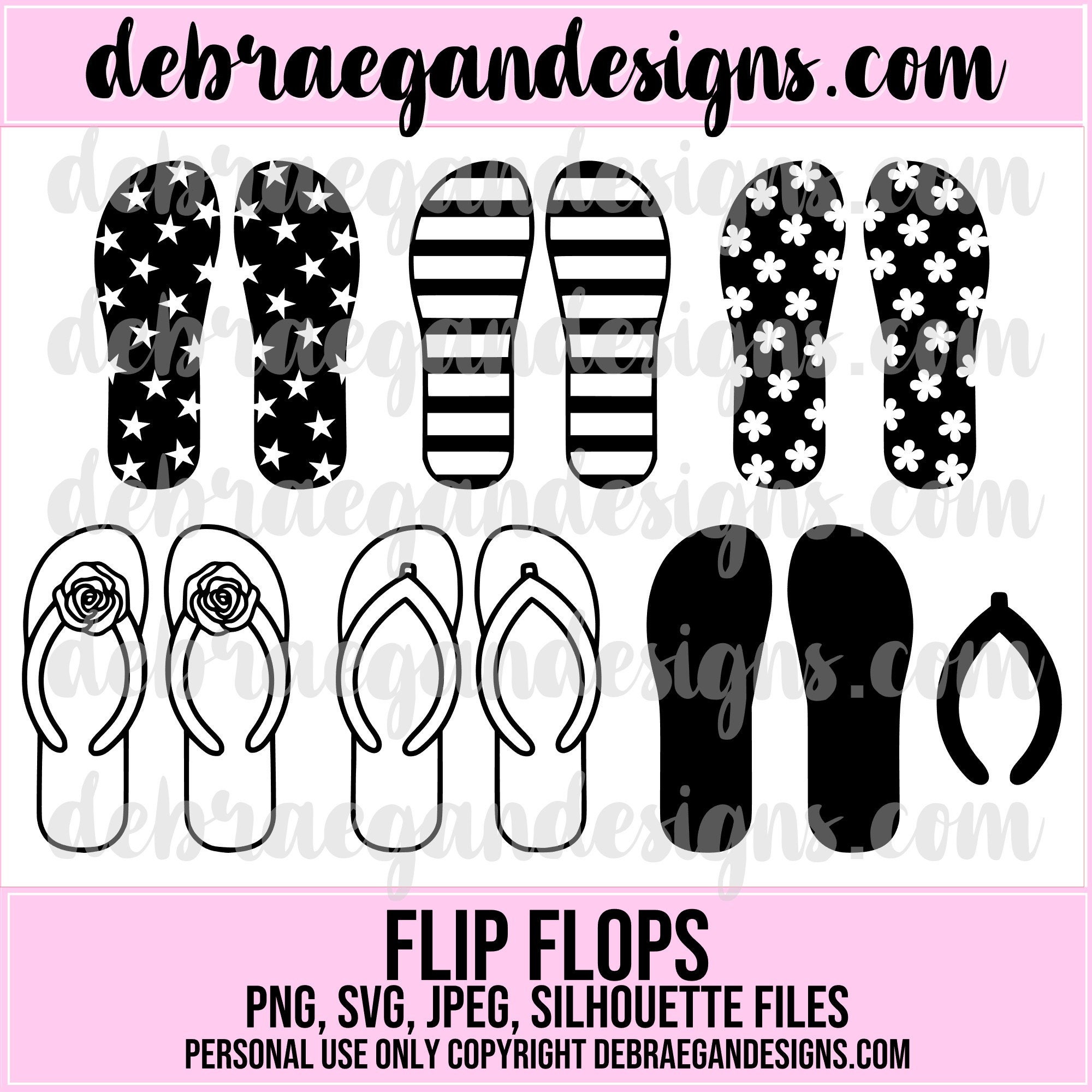 Flip Flops Digital Cut File 5 Styles SVG, PNG Layers, Summer, Beach ...
