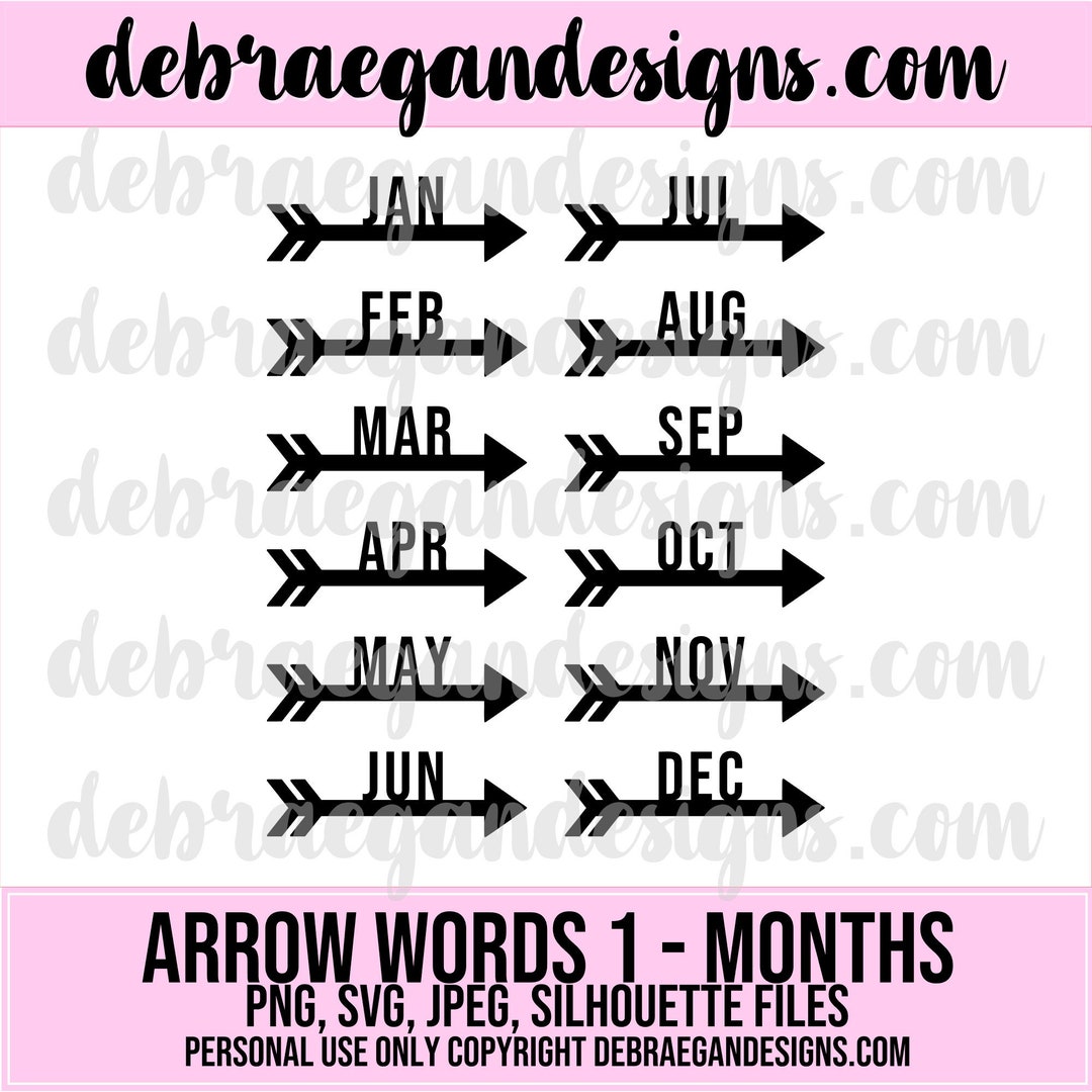 Arrow Words #1 - Months Digital Cut File - SVG, PNG, JPEG - Silhouette ...