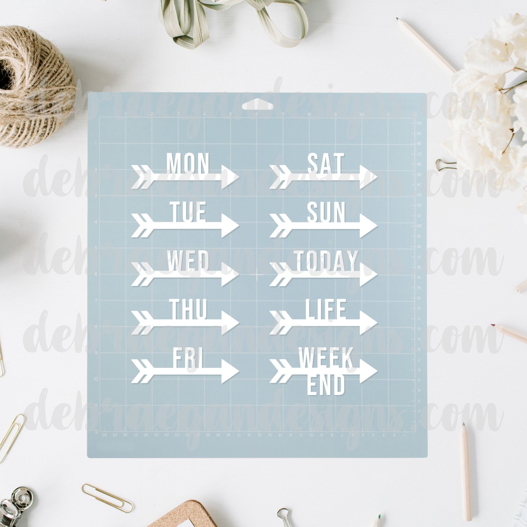 Arrow Words 2 Weekdays Digital Cut File SVG, PNG, JPEG Silhouette Cameo ...