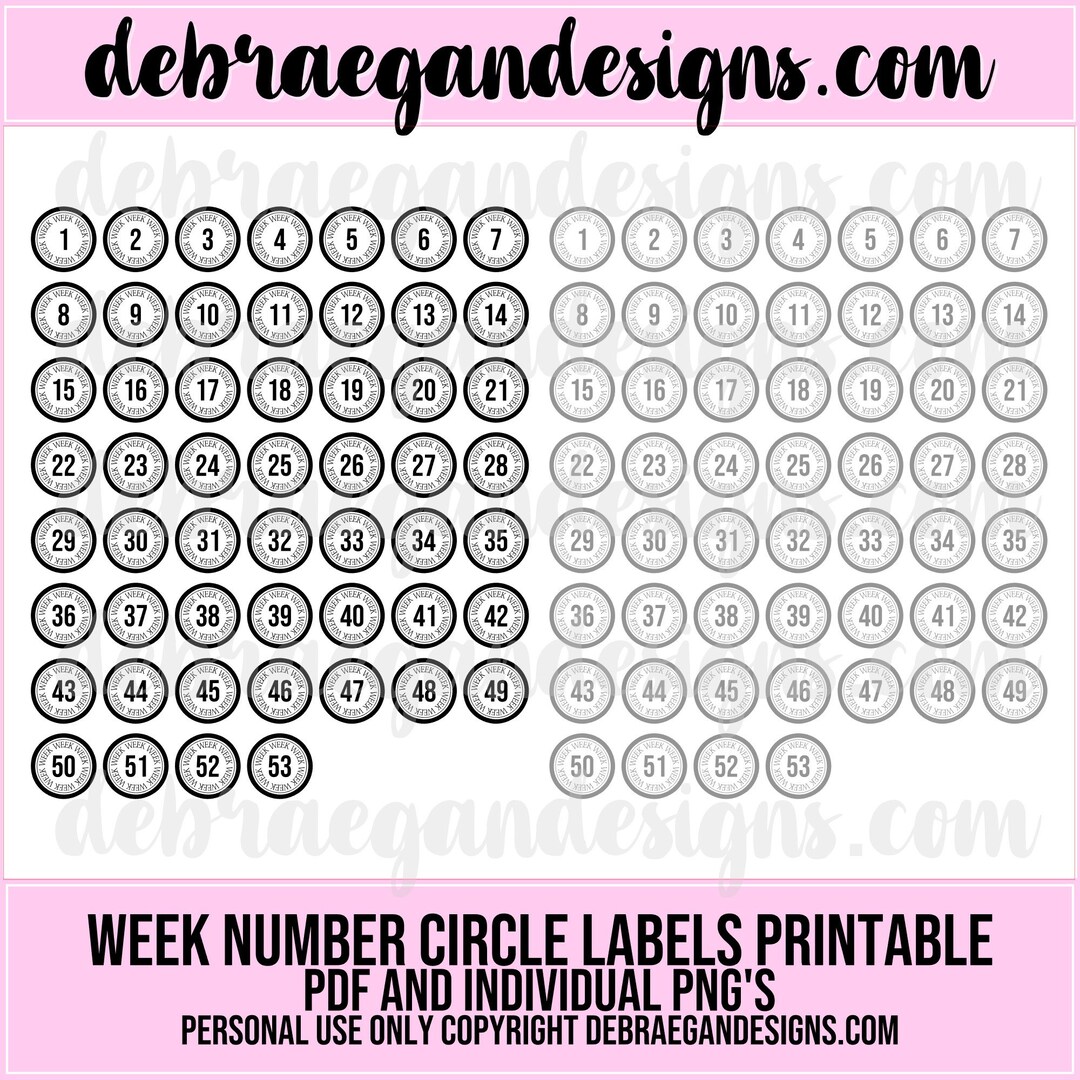 Weekly Number Circle Labels Black and Grey Printable - Pocket Page ...