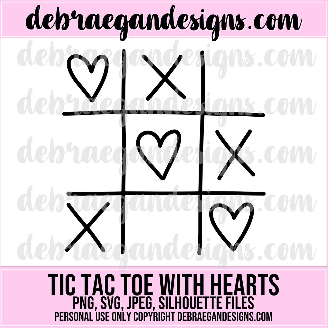 Tic Tac Toe With Hearts Hand Drawn Digital Cut File - SVG, PNG, JPEG ...