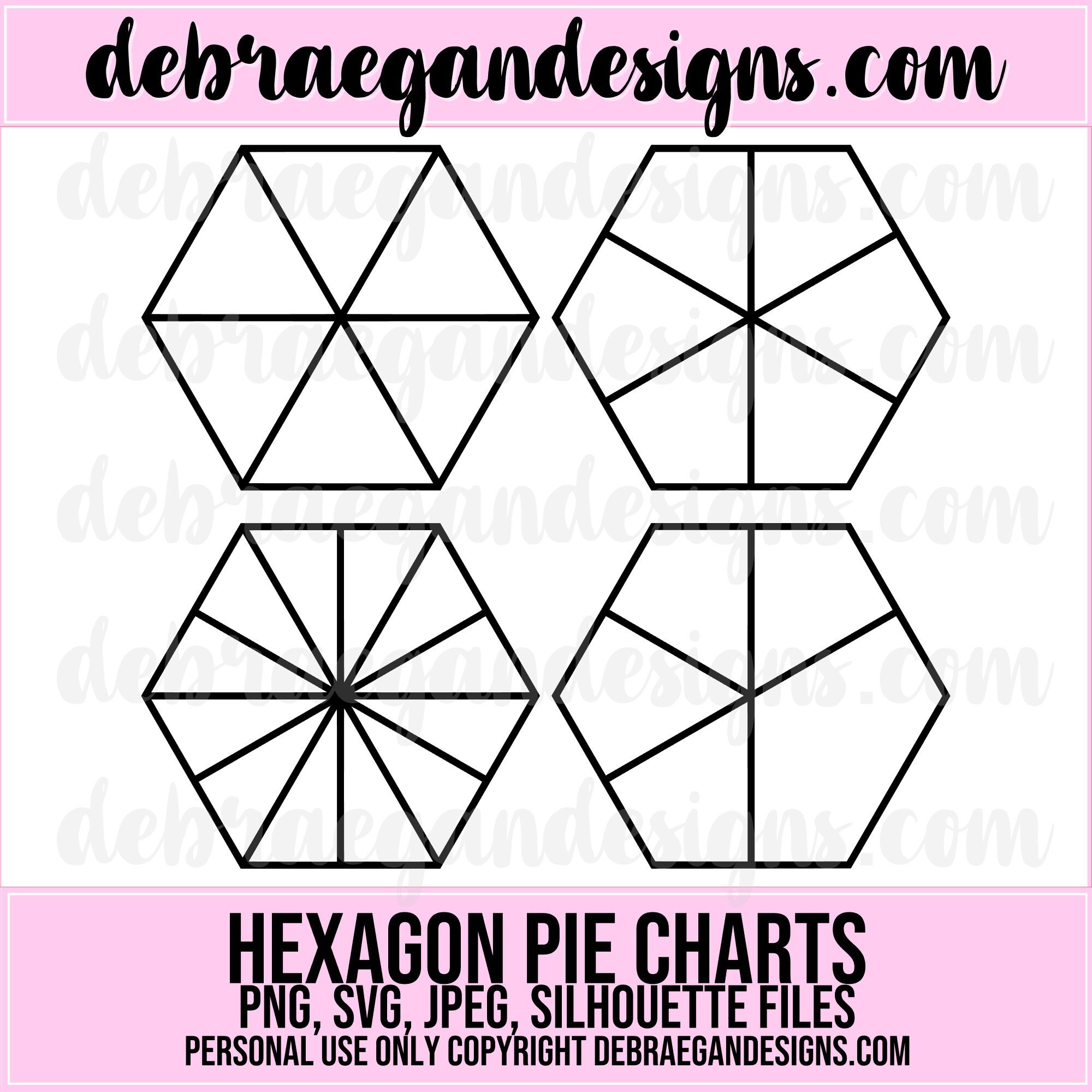 Hexagon Pie Charts Digital Cut File 4 Styles SVG, PNG, JPEG Silhouette ...