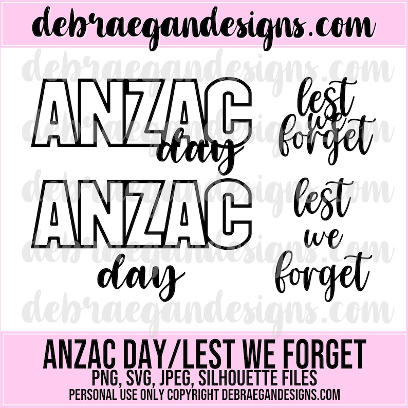 Anzac Day/lest We Forget Title Digital Cut File- SVG, PNG, JPEG ...