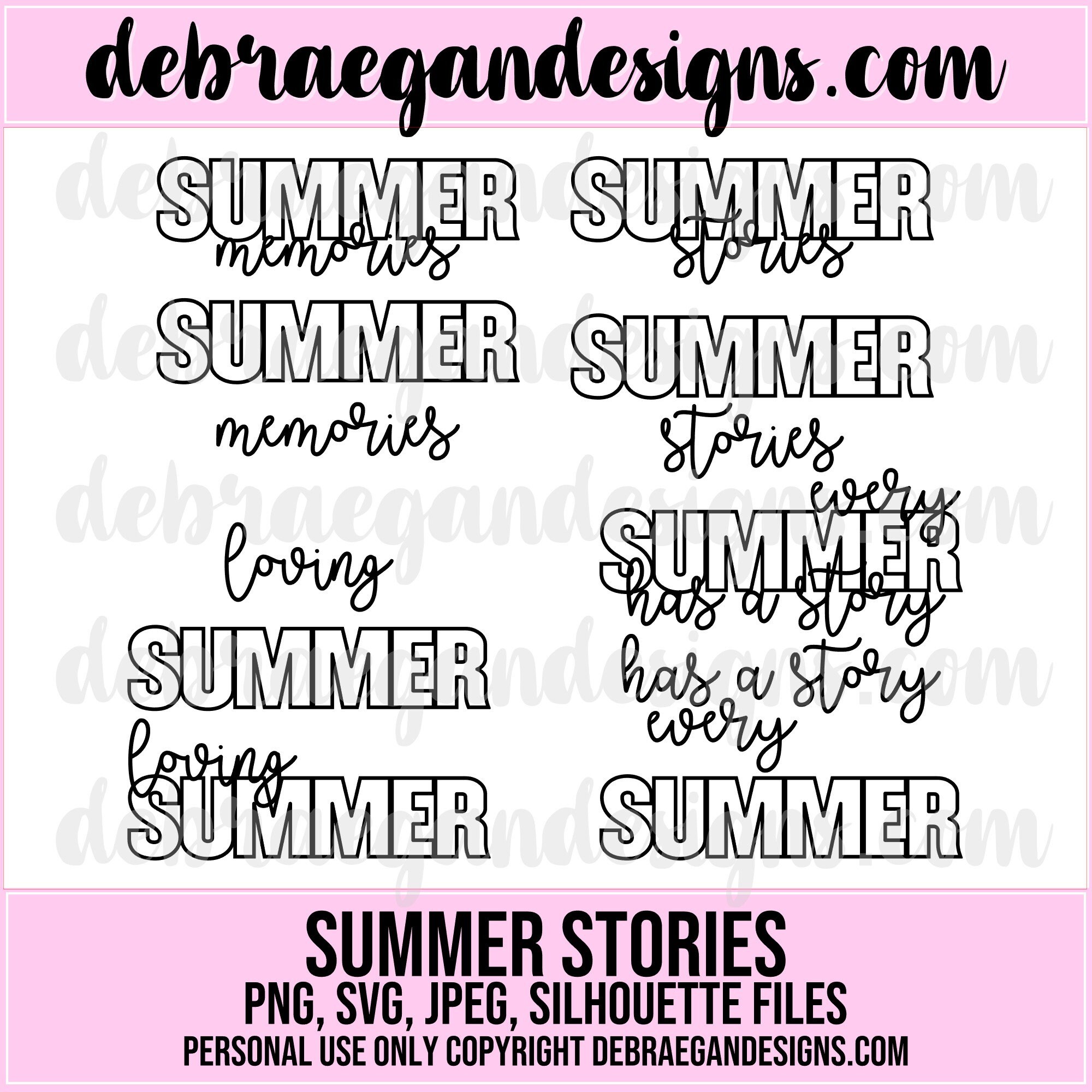 Summer Stories - 4 Summer Titles - SVG, PNG, JPEG - Silhouette Cameo ...