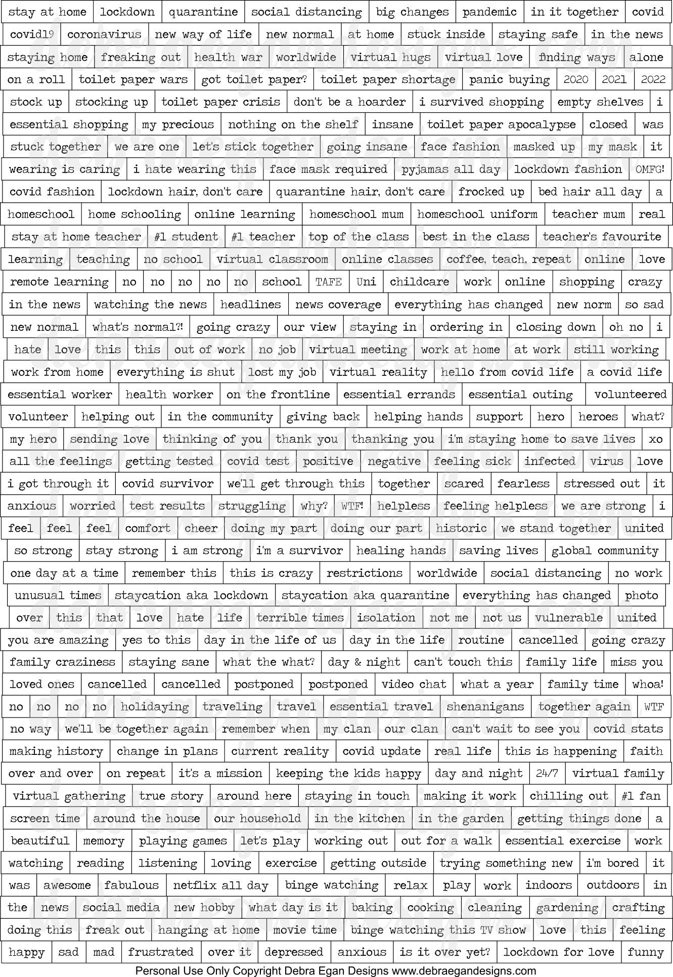 Covid Tiny Words/phrases Printable PDF, PNG, JPEG Digital Tiny Words ...
