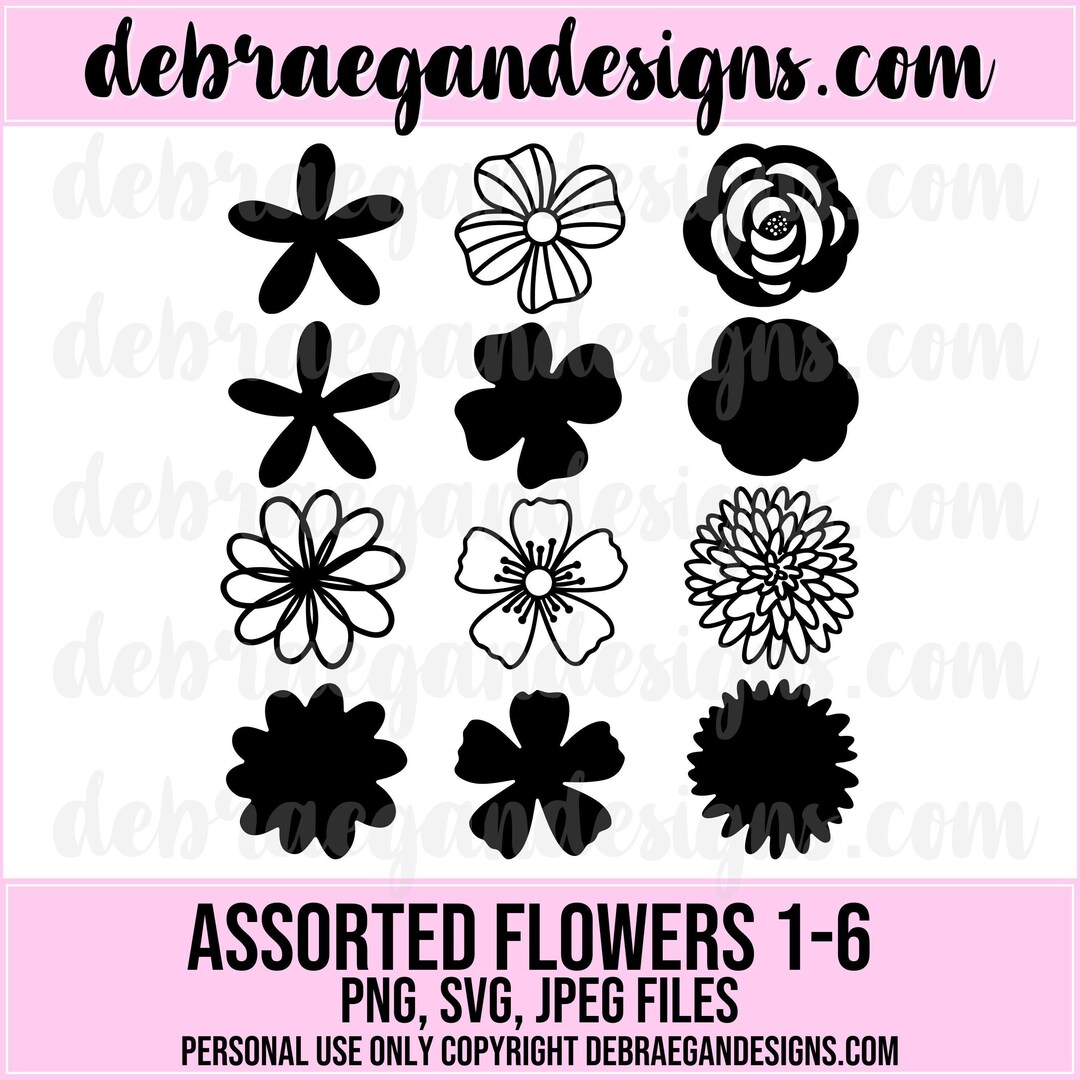 Flowers Cut File With Backing - Hand Drawn SVG, PNG, JPEG - Silhouette ...