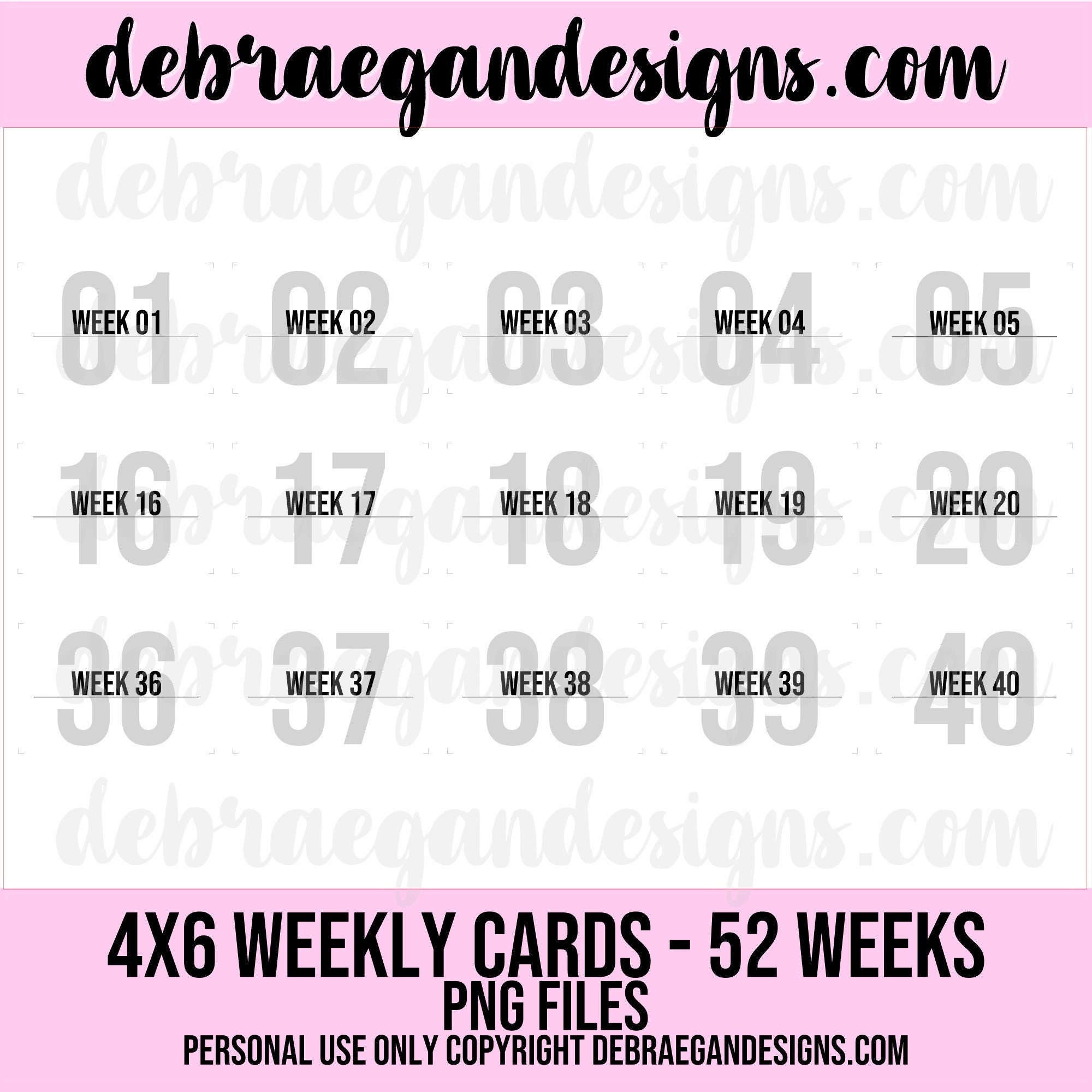 53 Printable 4x6 Weekly Cards - Scrapbooking, Project Life, Traveler's ...