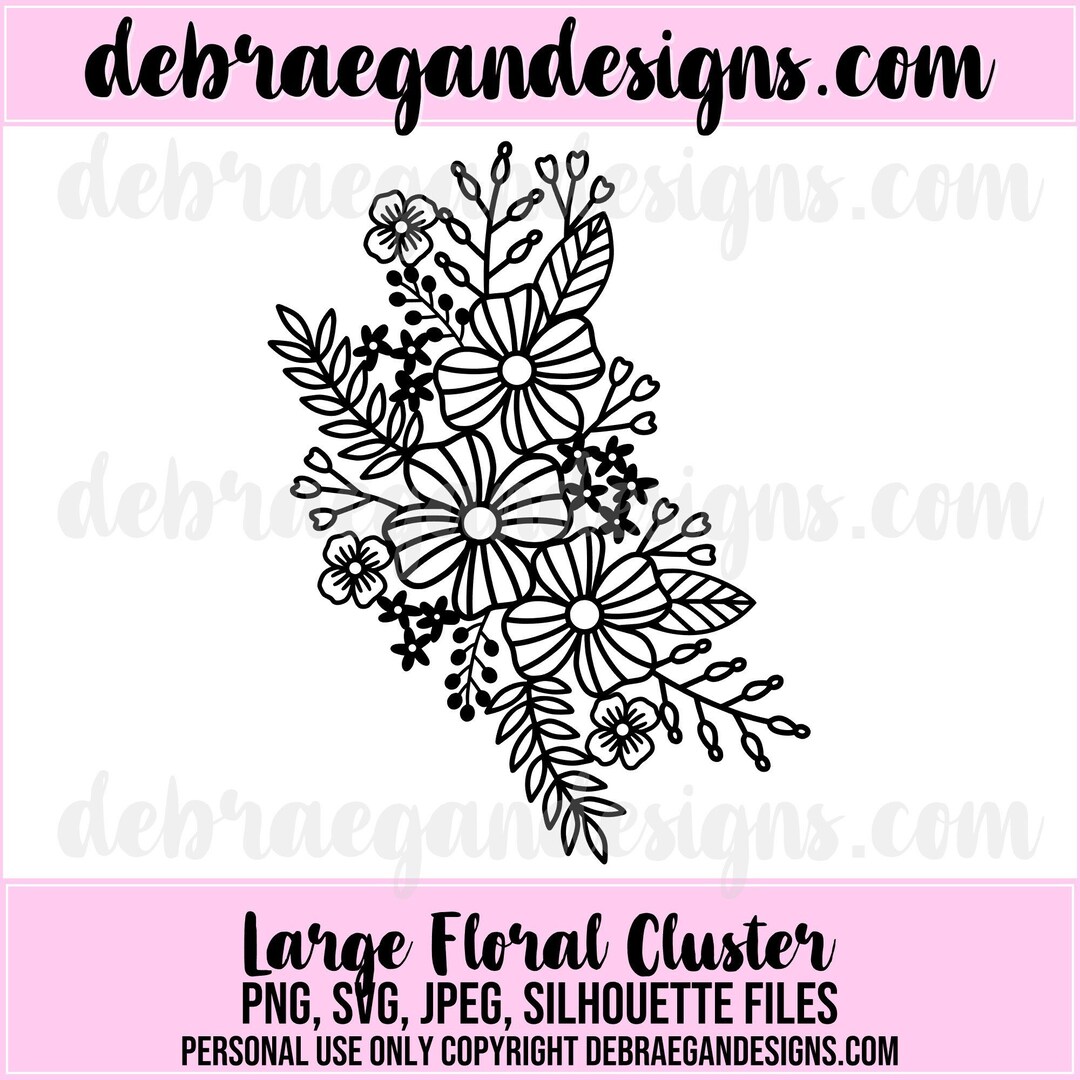 Large Floral Cluster Cut File. Hand Drawn SVG, PNG, JPEG - Silhouette ...