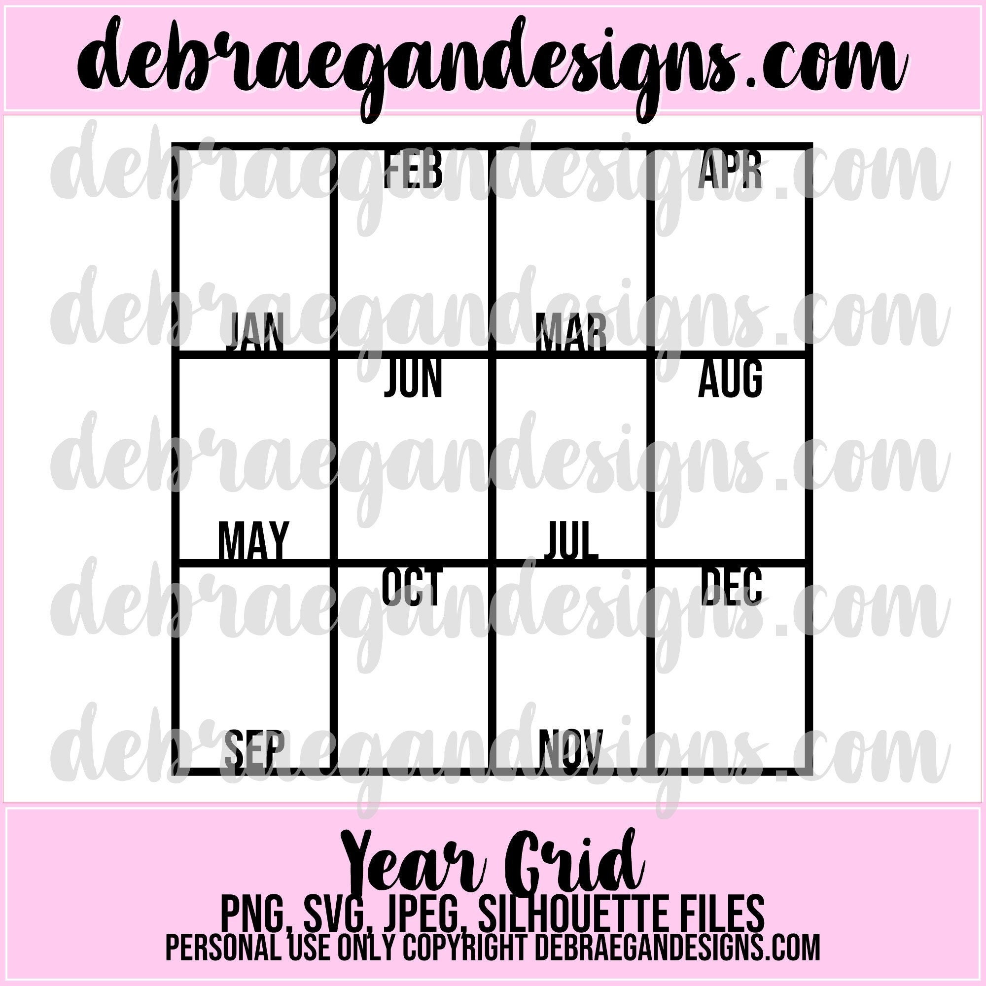 Year Grid - SVG, PNG, JPEG - Silhouette Cameo, Cricut - Cut File, Card ...