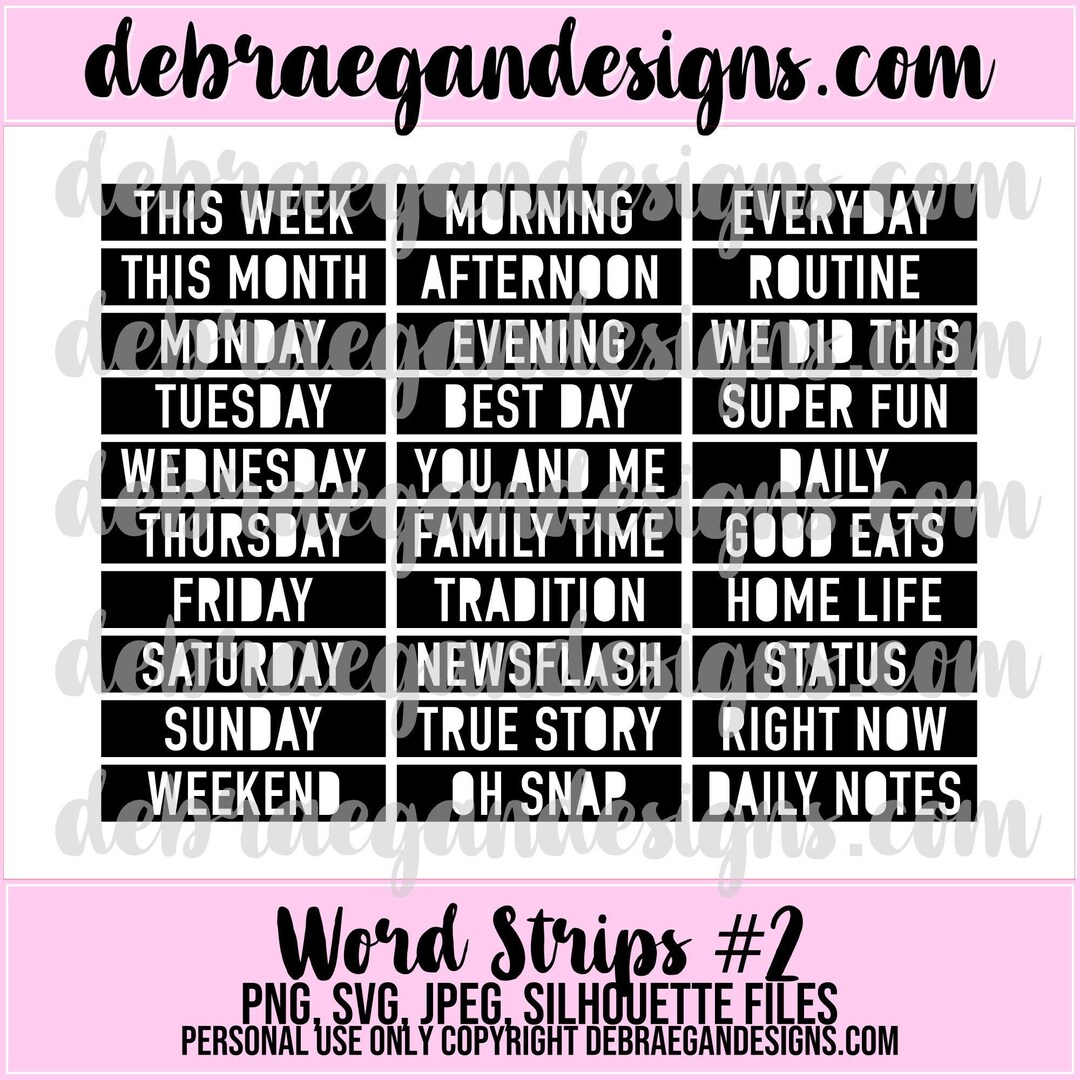 Word Strips #2 - SVG, PNG, JPEG - Silhouette Cameo, Cricut - Project ...
