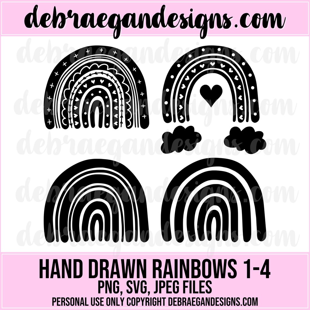 4 Rainbow Cut Files - Hand Drawn SVG, PNG, JPEG - Silhouette Cameo ...