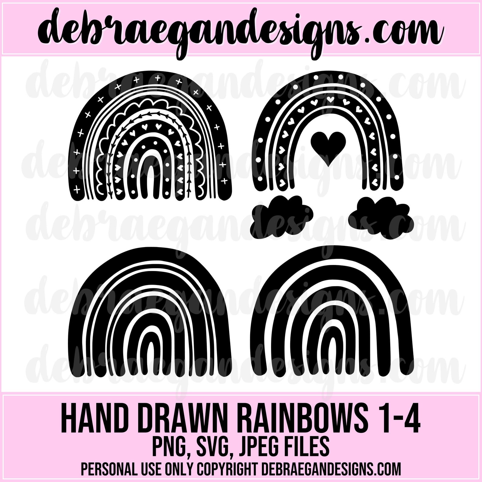 4 Rainbow Cut Files Hand Drawn SVG, PNG, JPEG Silhouette Cameo, Cricut ...
