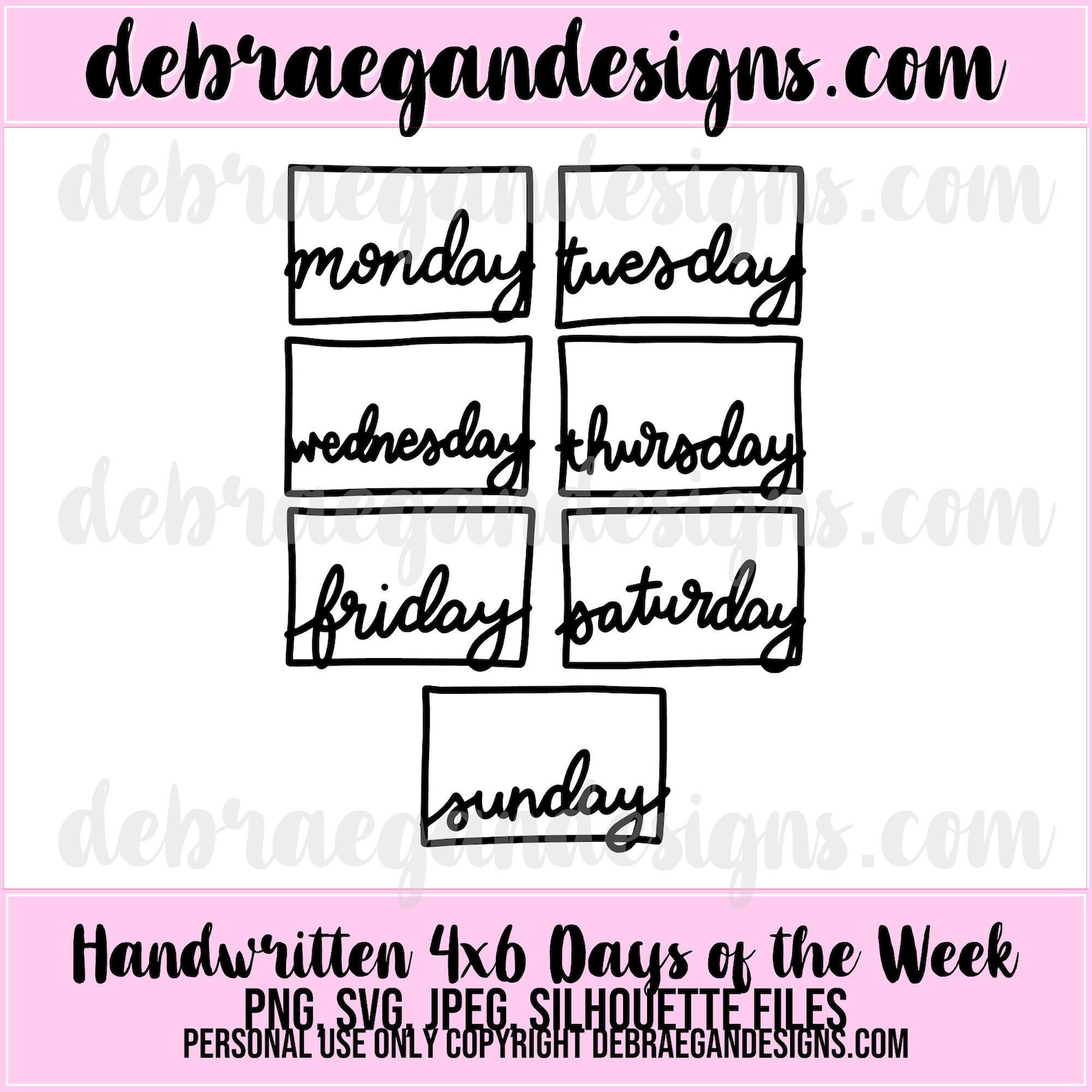 Handwritten 4x6 Days of the Week Cut File SVG, PNG, JPEG, .studio 3 ...