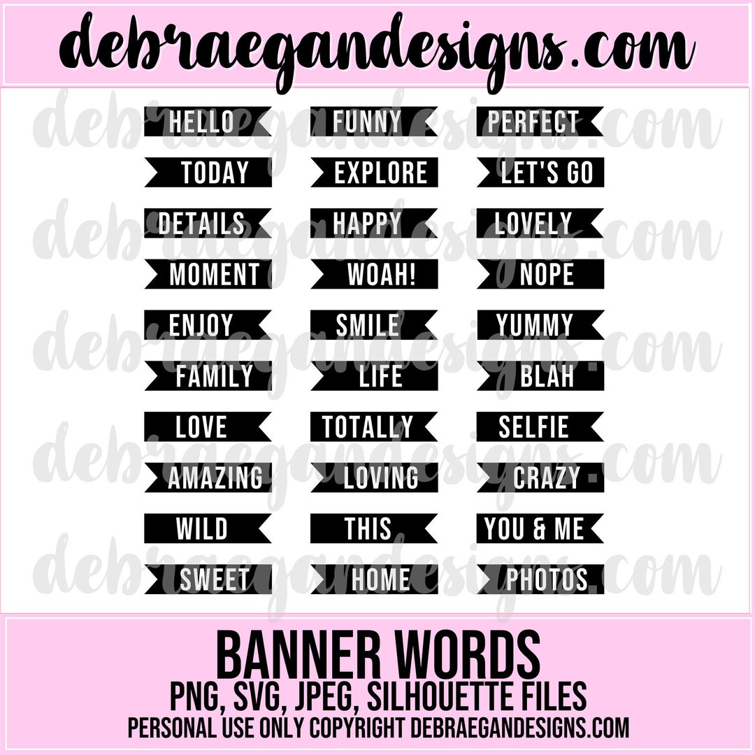 Banner Words Digital Cut File - SVG, PNG, JPEG - Silhouette Cameo ...