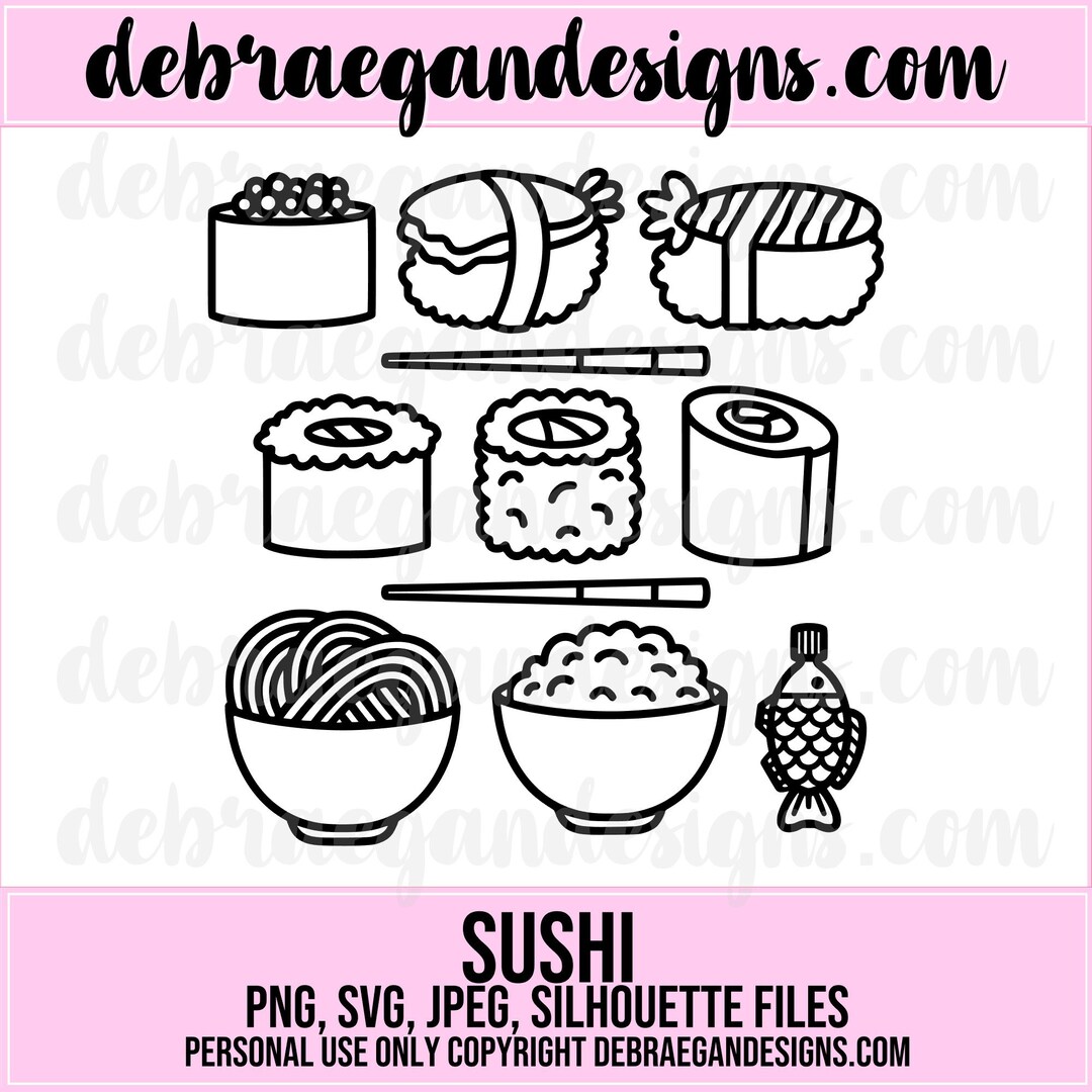 Sushi Digital Cut File - 6 Styles - SVG, PNG, JPEG - Silhouette Cameo ...