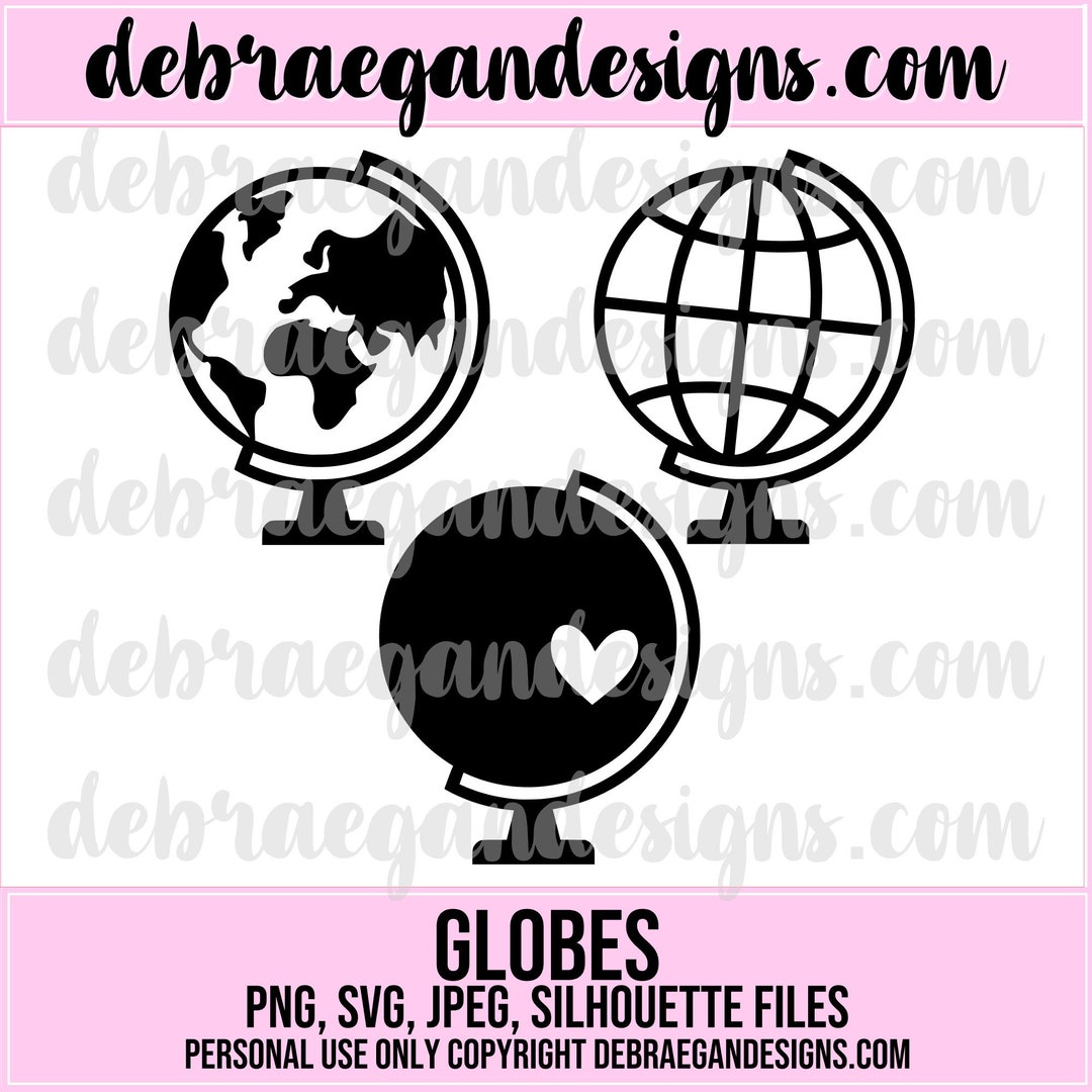 Globes Digital Cut File - 3 Styles - SVG, PNG - Earth, Travel, Globe ...