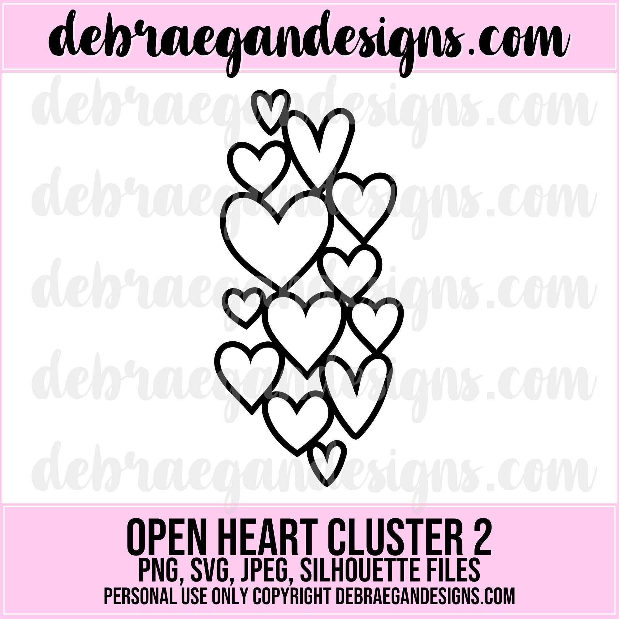Open Heart Cluster 2 Cut File - SVG, PNG, JPEG - Silhouette Cameo ...
