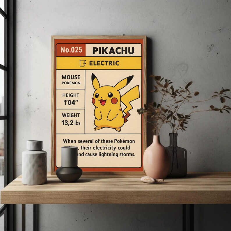 Pokemon Pikachu Pokedex Style Retro Arcade Wall Art - Etsy