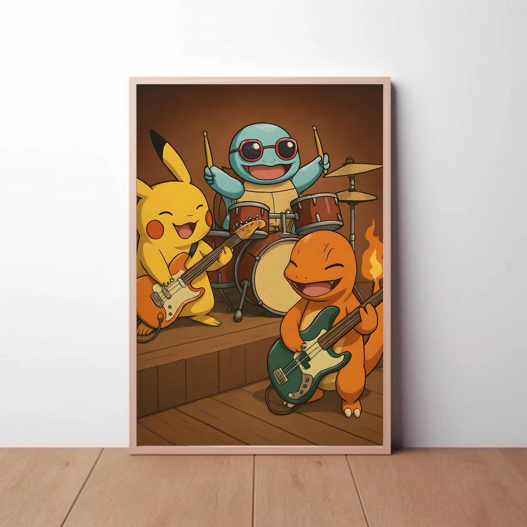 Pokemon Band, Pikachu, Charmander, Squirtle, Anime Wall Art. - Etsy