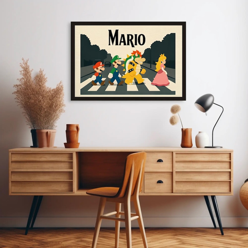 Mario Beatles Abbey Road Inspired Retro Arcade Wall Art - Etsy