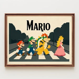 Mario Beatles Abbey Road Inspired Retro Arcade Wall Art - Etsy