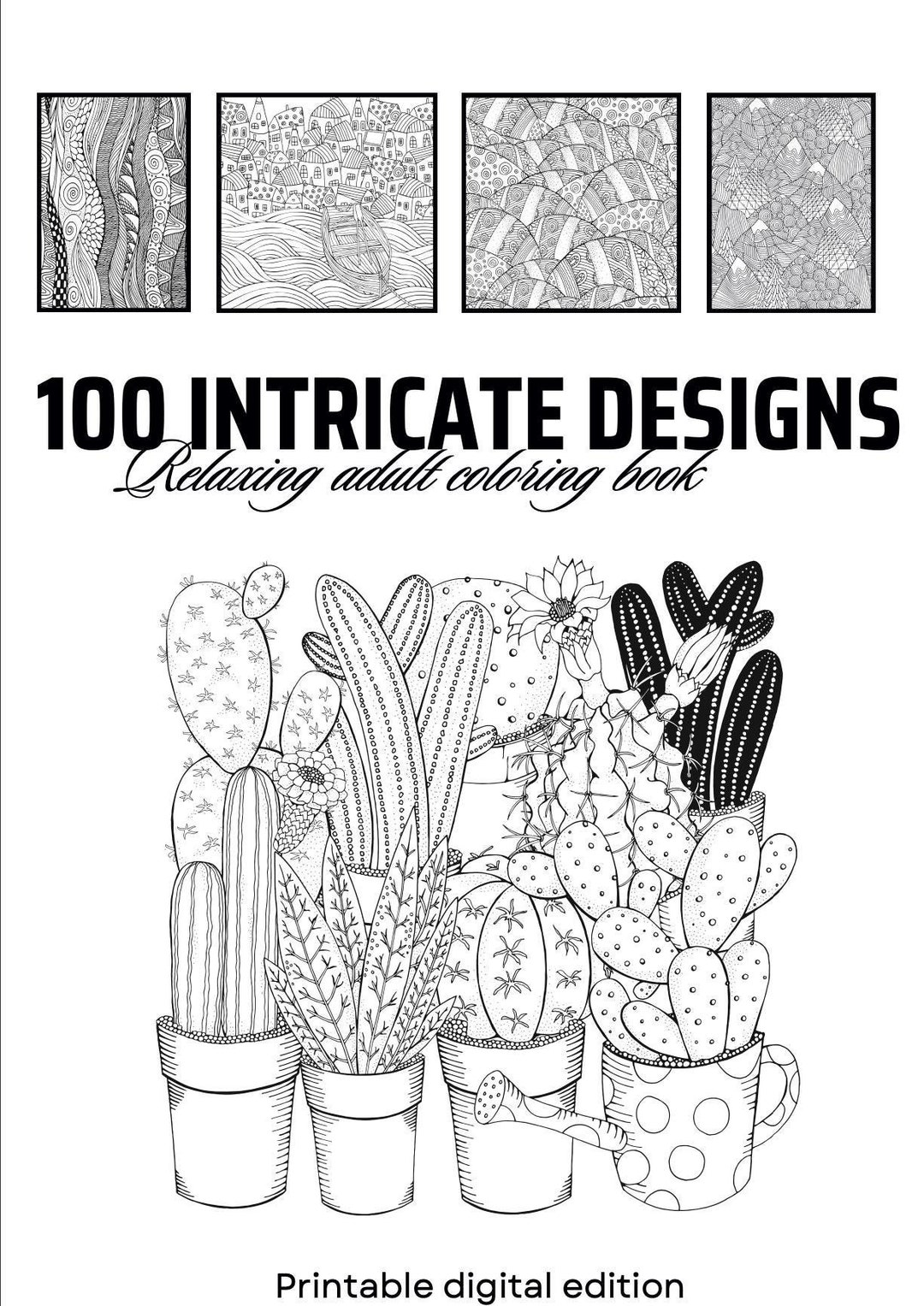 Intricate Adult Coloring Book: 100 Printable Designs (digital Download ...