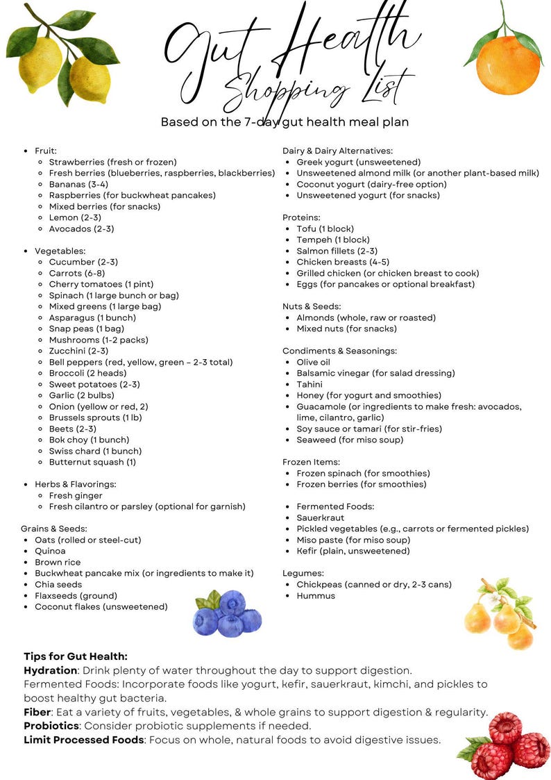 7-day Gut Health Meal Plan, Shopping List (instant PDF) - Etsy