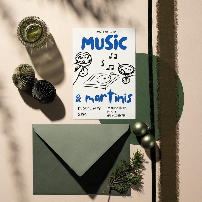 Music and Martinis Party Invitation Customizable Holiday Event Template ...