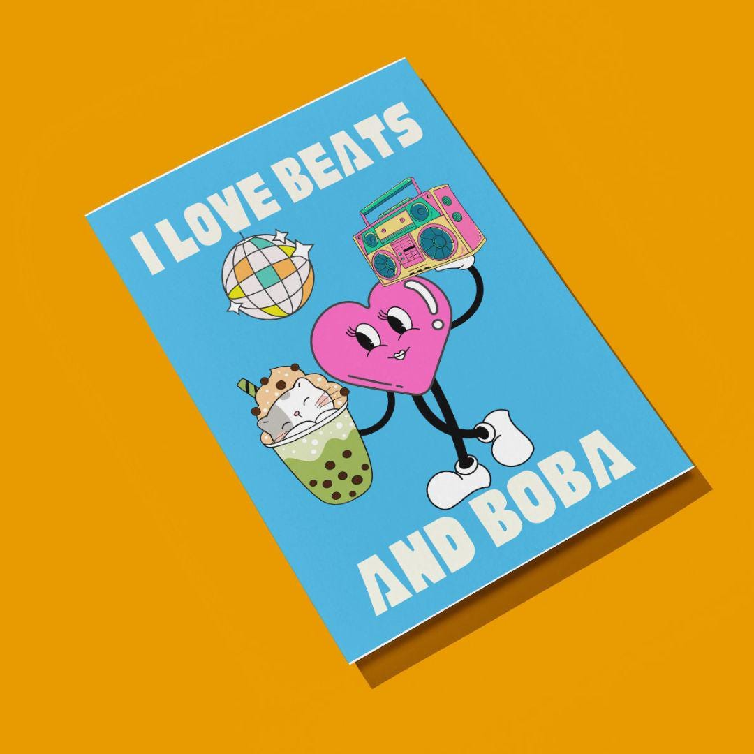 I Love Beats and Boba Digital Download Poster, Wall Art, Downloadable ...