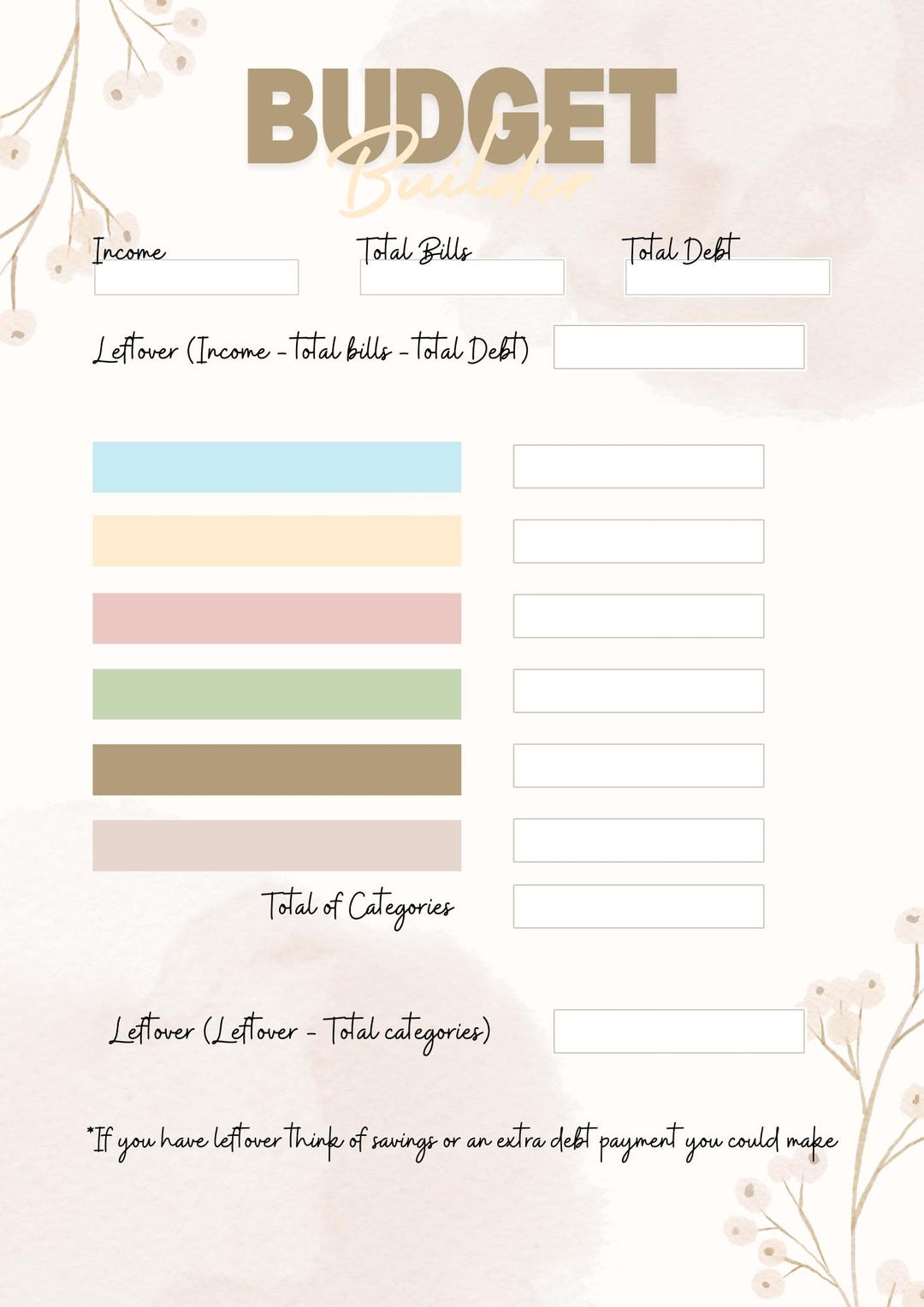 Budget Builder and Breakdown Sheet - Etsy