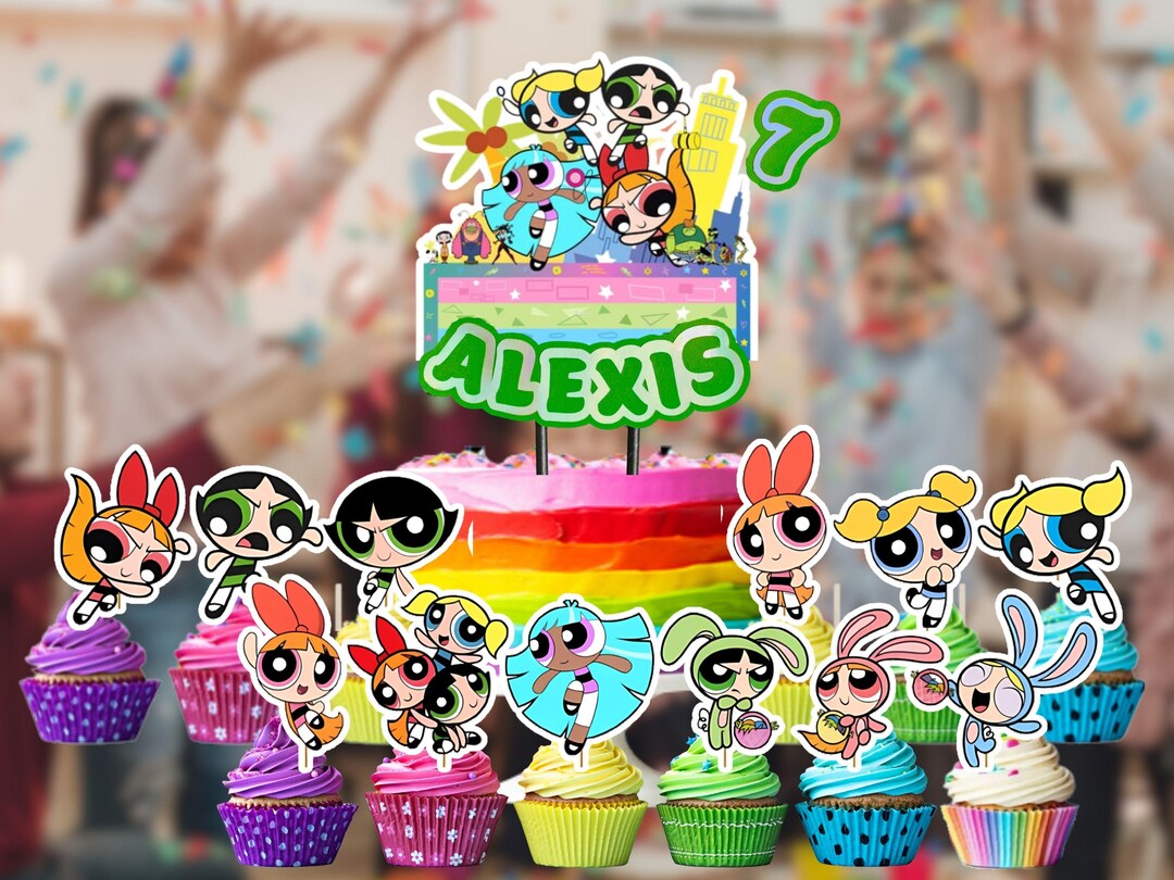 Personalized Powerpuff Cupcake Cake Happy Birthday Party Supplies Baby ...